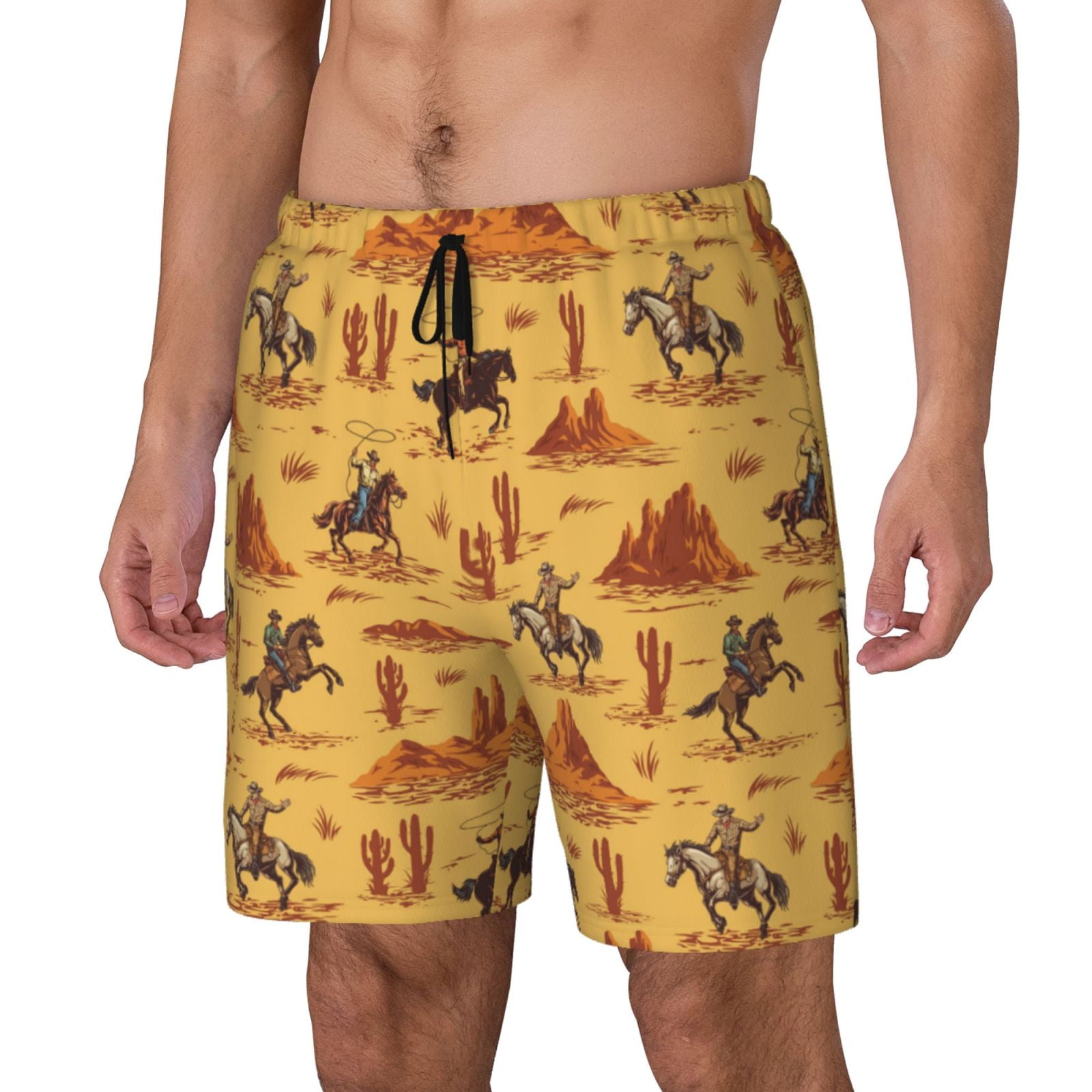 Cauagu Brave Cowboys Print Mens Swim Trunks Quick Dry Board Shorts Swim ...