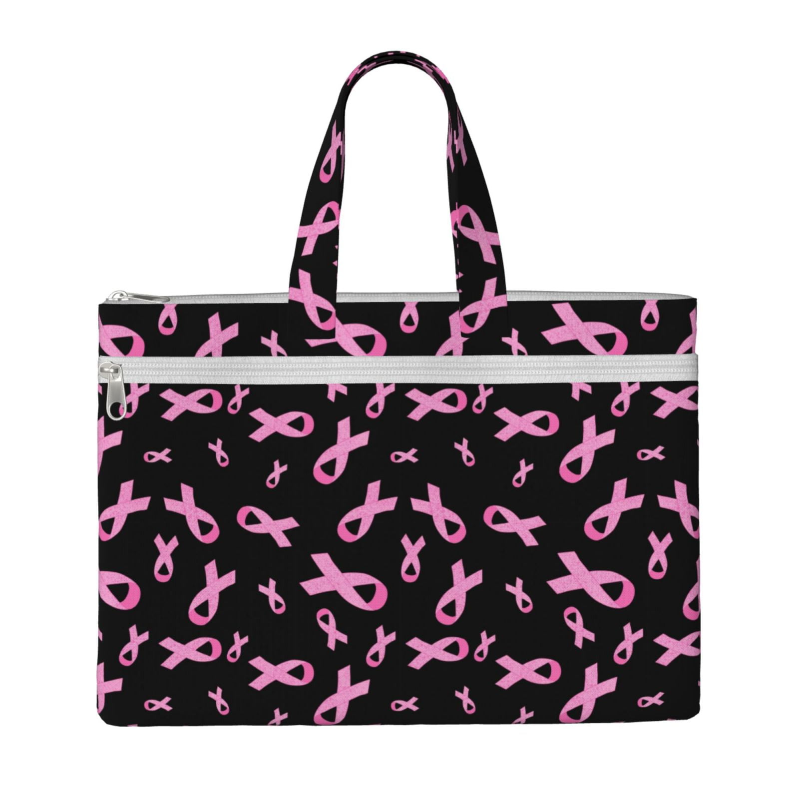 Cauagu Breast Cancer Awareness Pattern Canvas Tote File Bag, Zipper ...