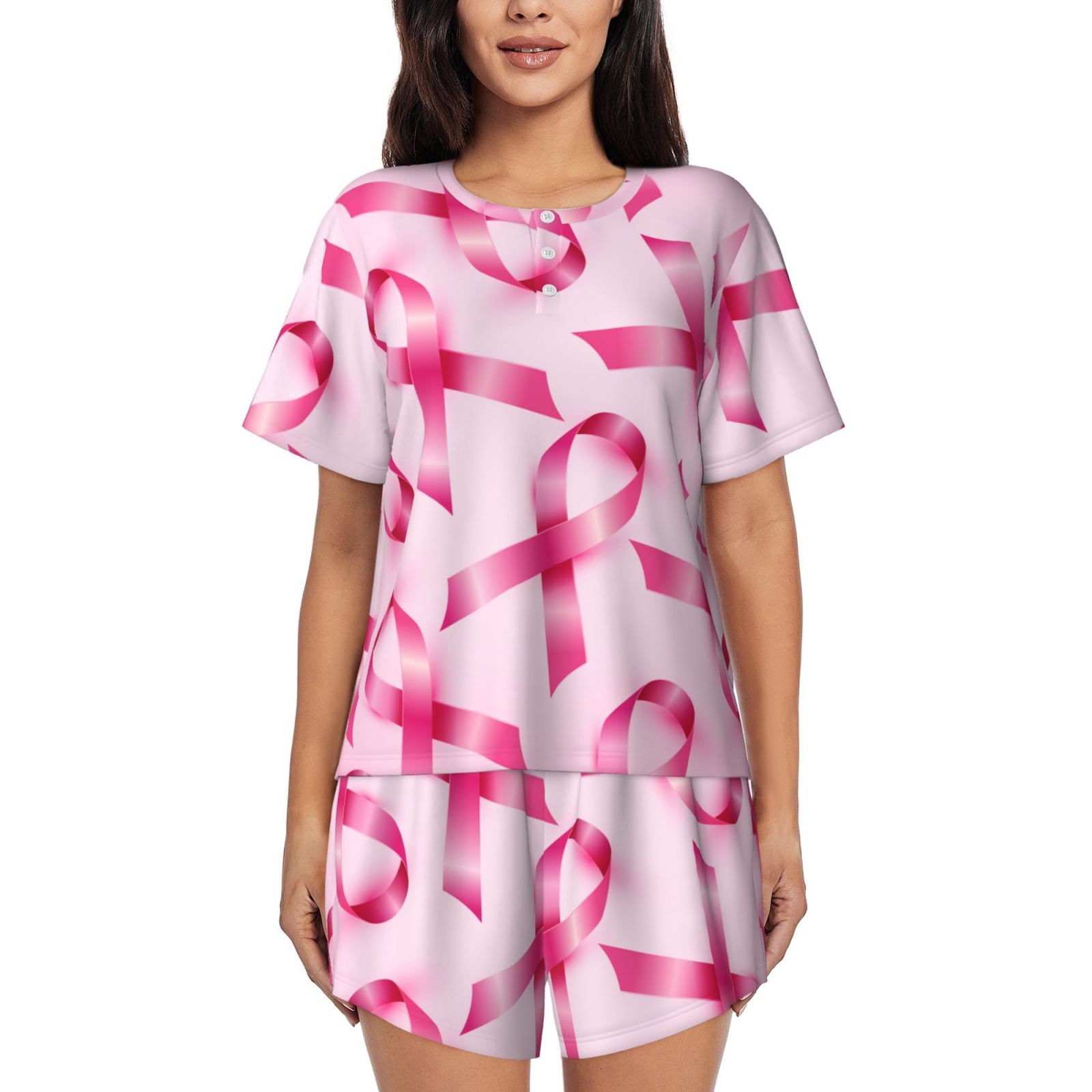 Cauagu Breast Cancer Ribbons Awareness for Women's Round Neck Pajama ...