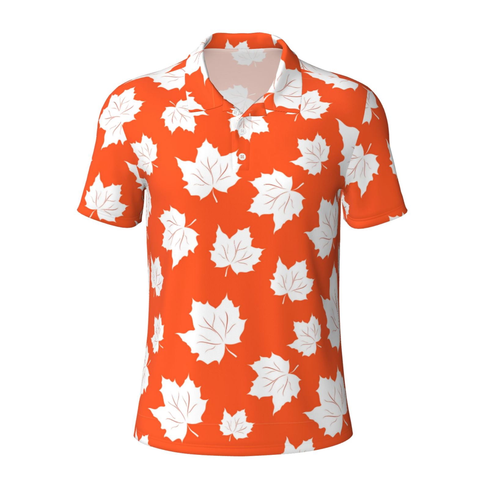 Cauagu Bright Autumn Leaves Charm Print Men's Polo Shirts, Short-Sleeve ...