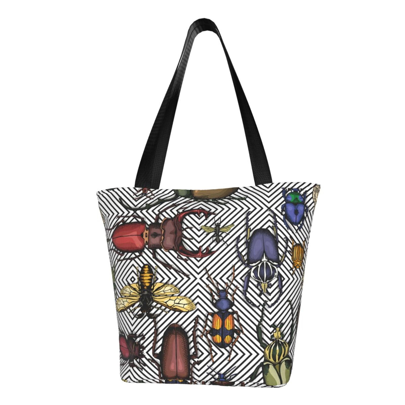 Cauagu Bright Insects Print Canvas Aesthetic Tote Bag for Women Beach ...