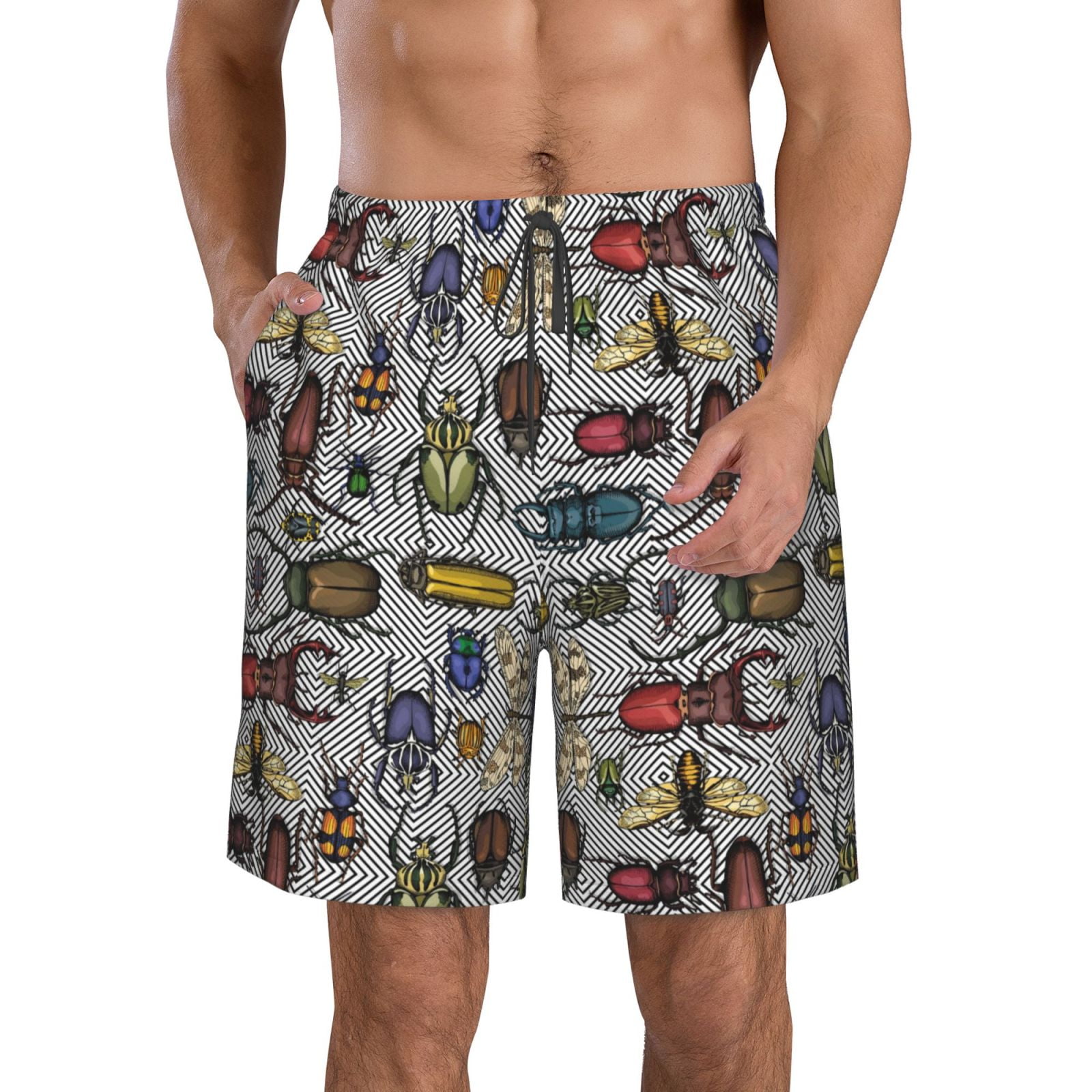 Cauagu Bright Insects Print Men's Swim Trunks,Hawaiian Bathing Suit ...