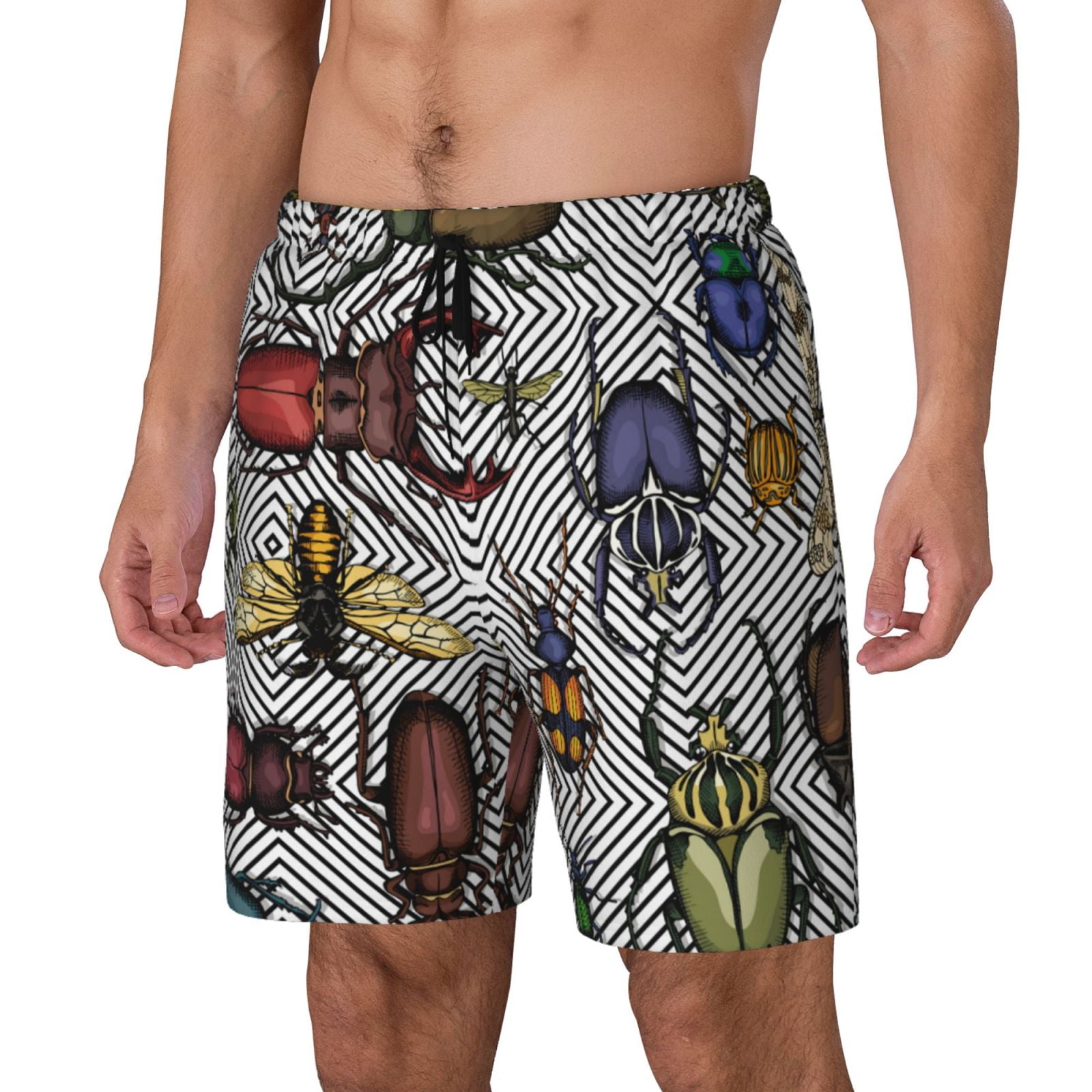 Cauagu Bright Insects Print Mens Swim Trunks Quick Dry Board Shorts ...