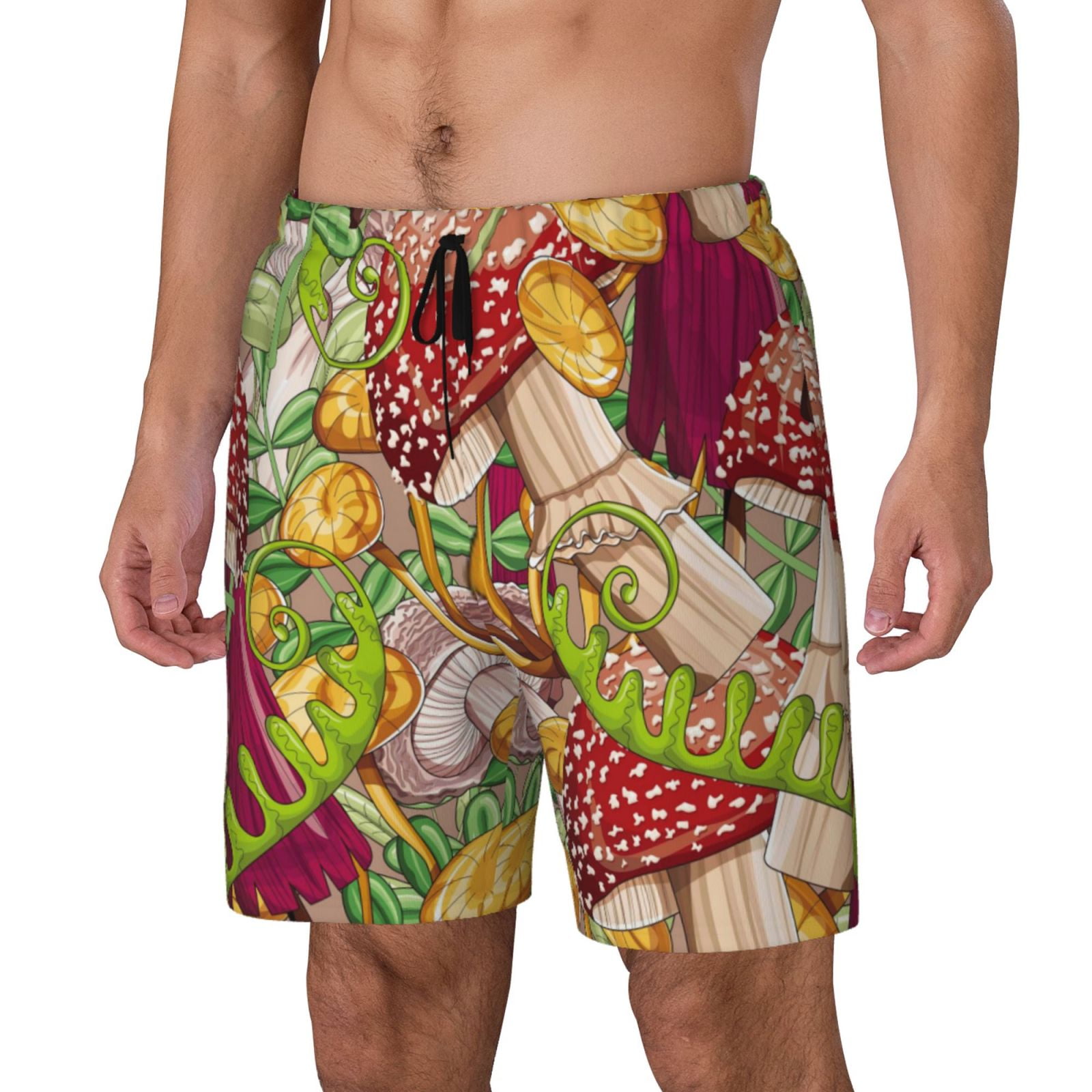 Cauagu Bright Mushrooms Print Mens Swim Trunks Quick Dry Board Shorts ...