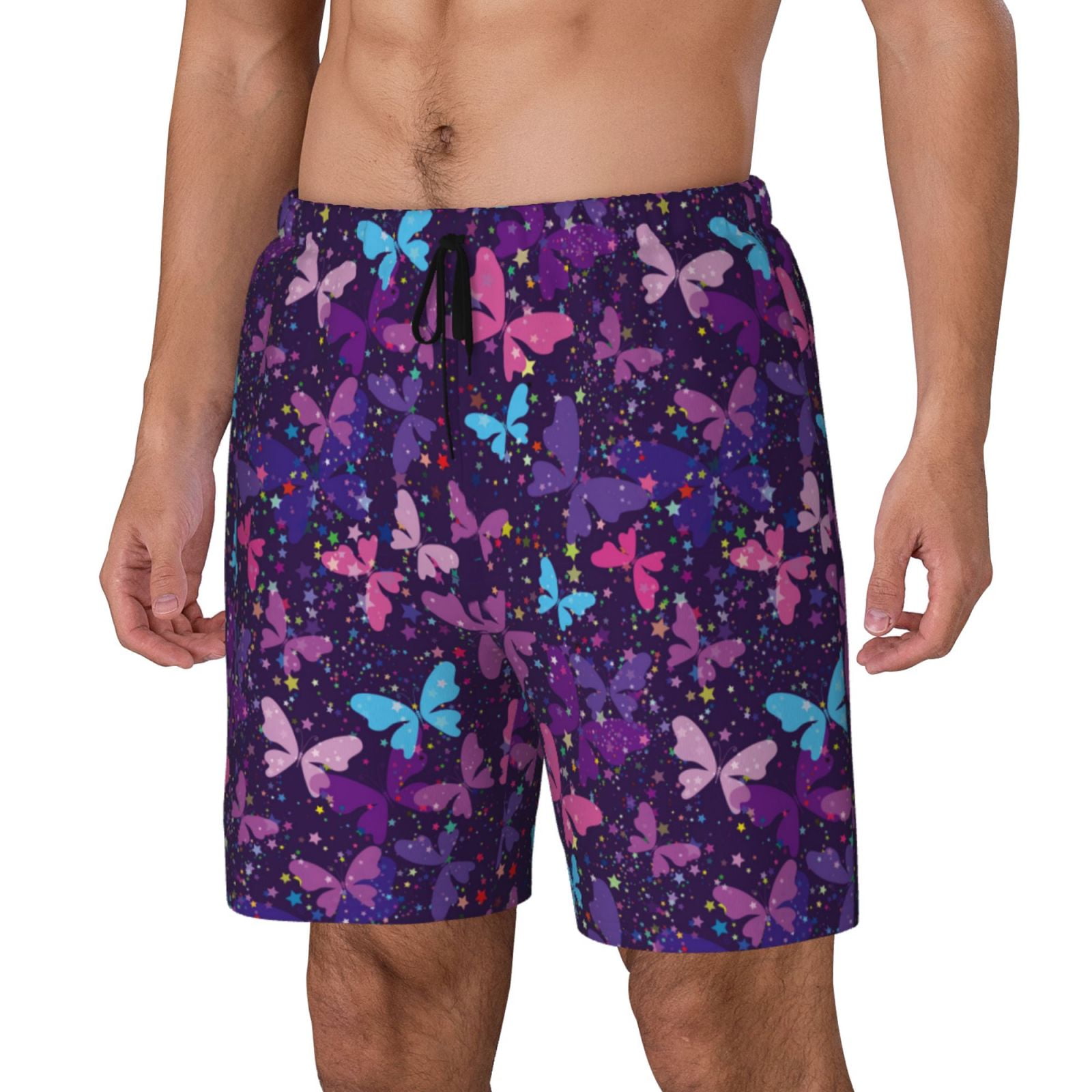 Cauagu Bright Purple Butterflies Print Mens Swim Trunks Quick Dry Board ...