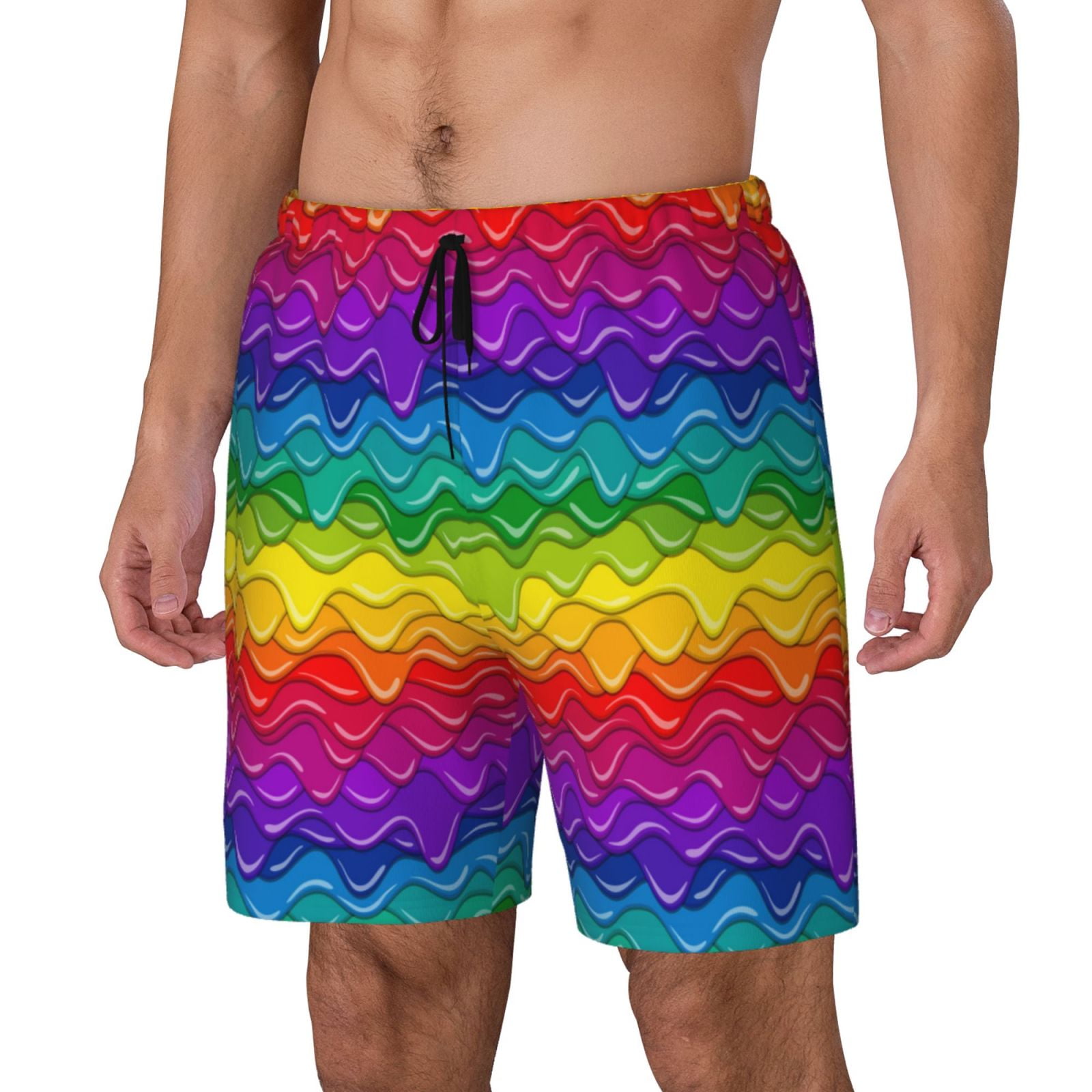 Cauagu Bright Rainbow Print Mens Swim Trunks Quick Dry Board Shorts ...