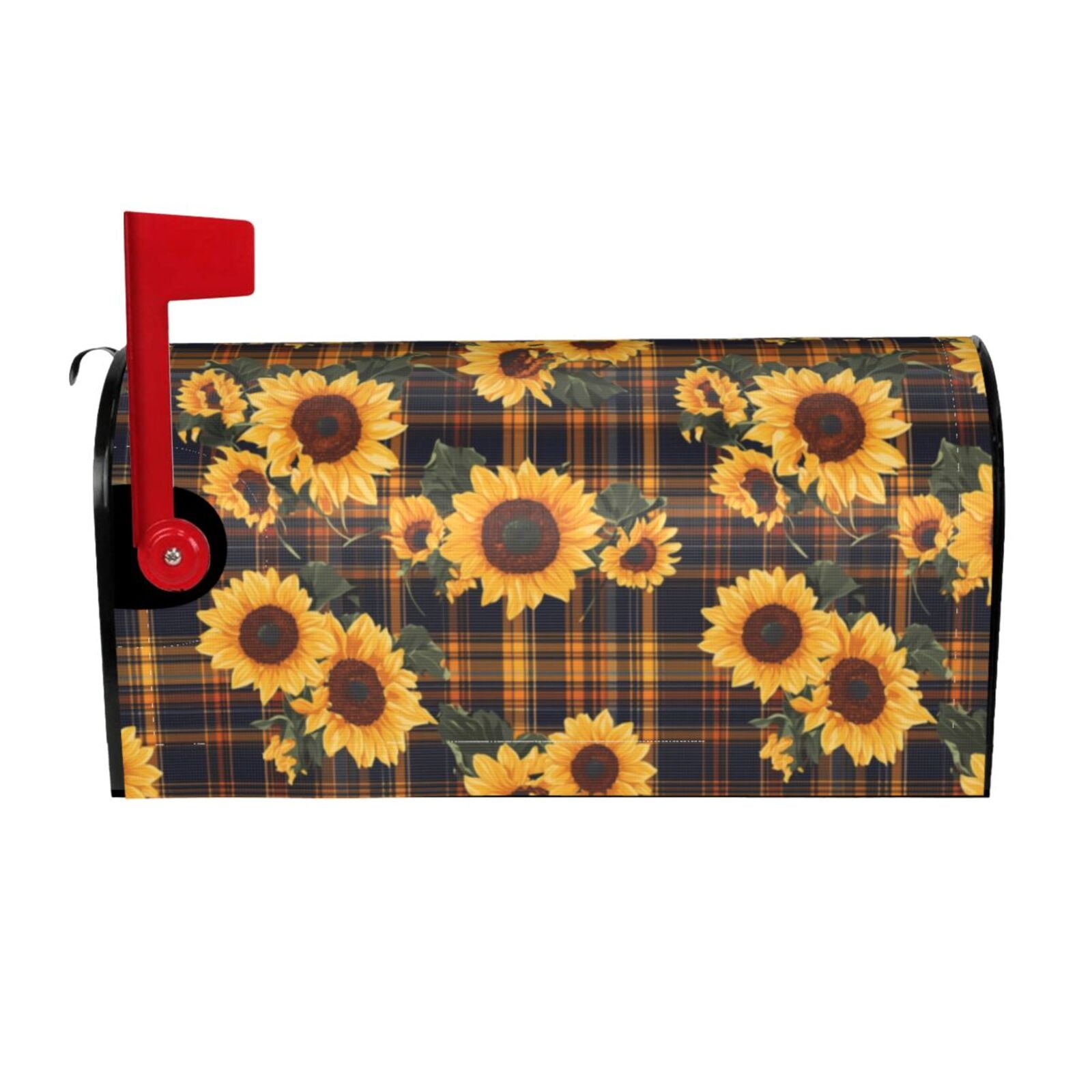 Cauagu Brown Blue Plaid Sunflower Pattern Magnetic Mailbox Covers ...