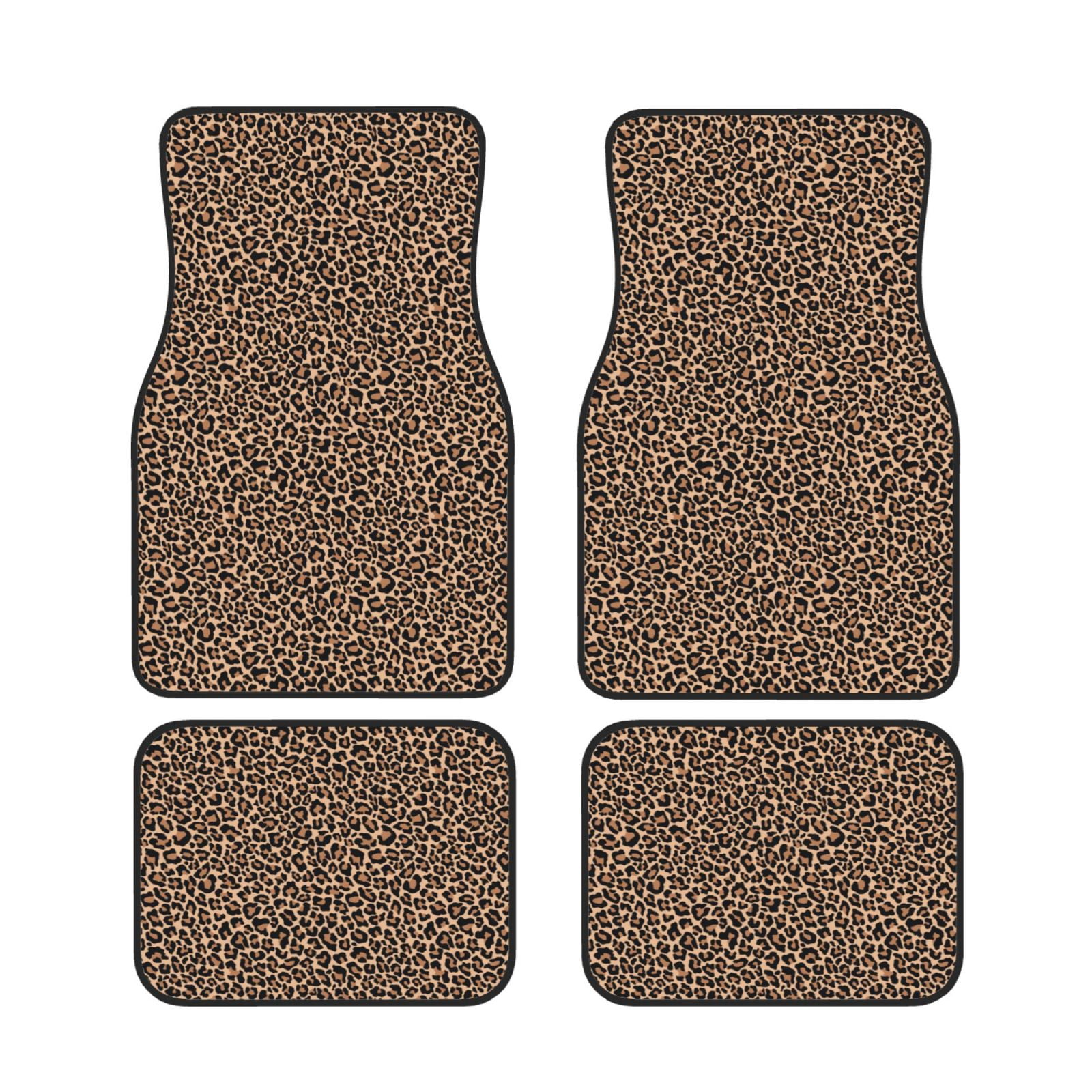 Cauagu Brown Leopard Pattern Car Floor Mat Set of 4,Car Carpet Mats Car ...