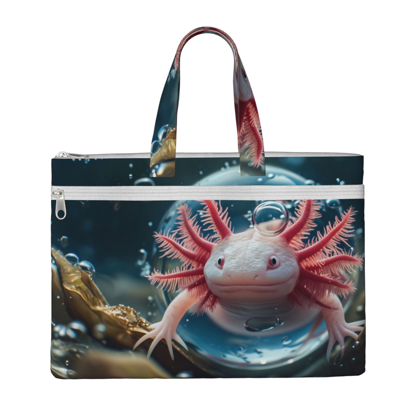 Cauagu Bubbles Axolotl Fantasy Pattern Canvas Tote File Bag, Zipper ...