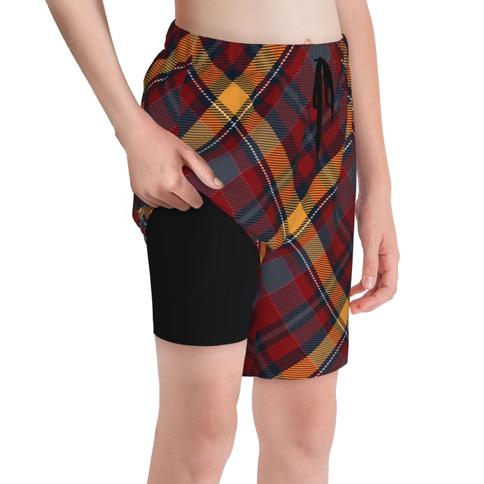 Cauagu Buffalo Check Plaid Print Swim Trunks for Men,Youth Boys Swim ...
