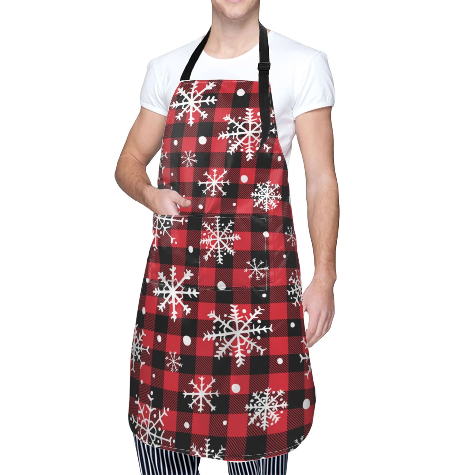 Cauagu Buffalo Plaid Snowflakes Aprons with Pockets,Waterproof Apron ...