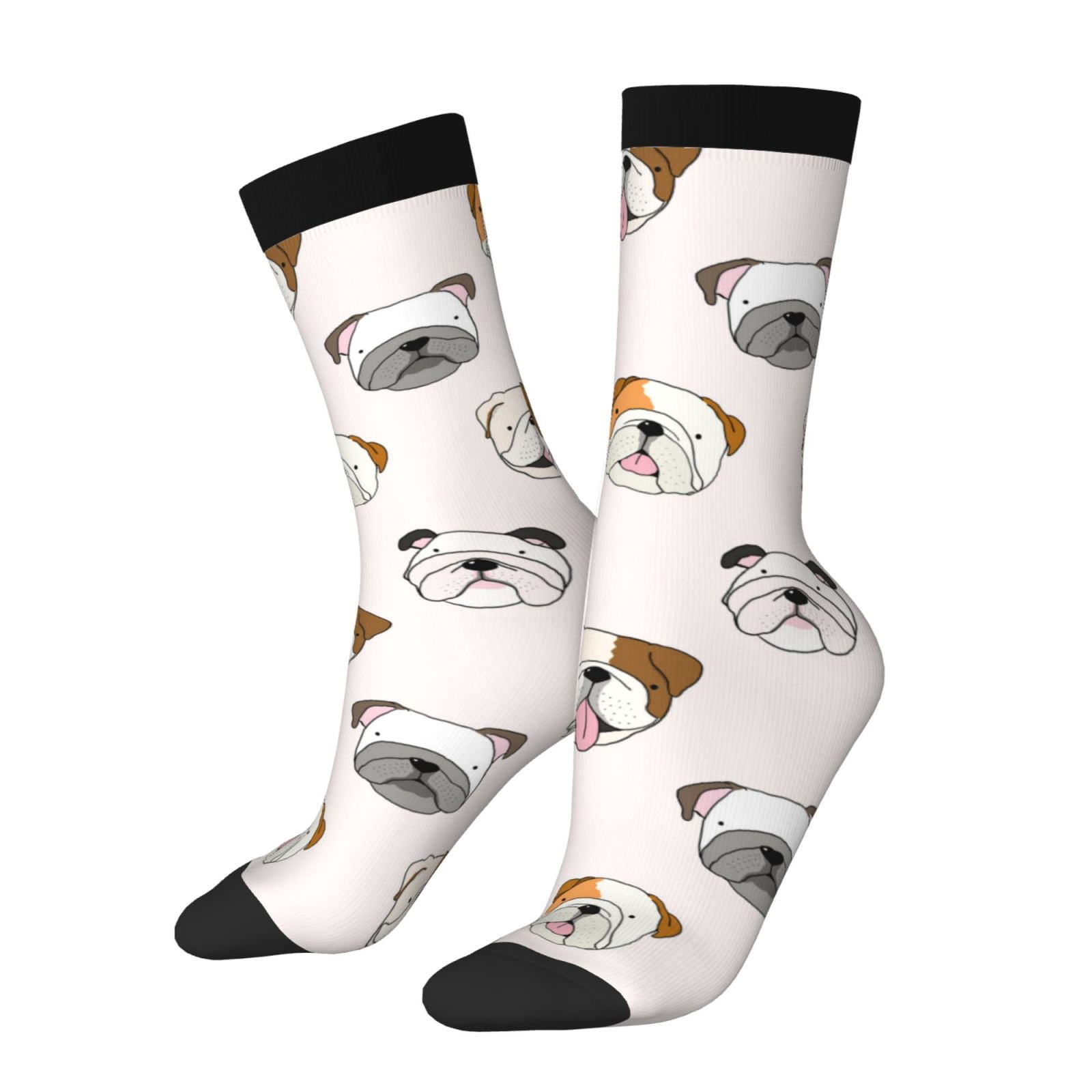 Cauagu Bulldog Face Print Crew Socks for Women and Men,Adult Athletic ...