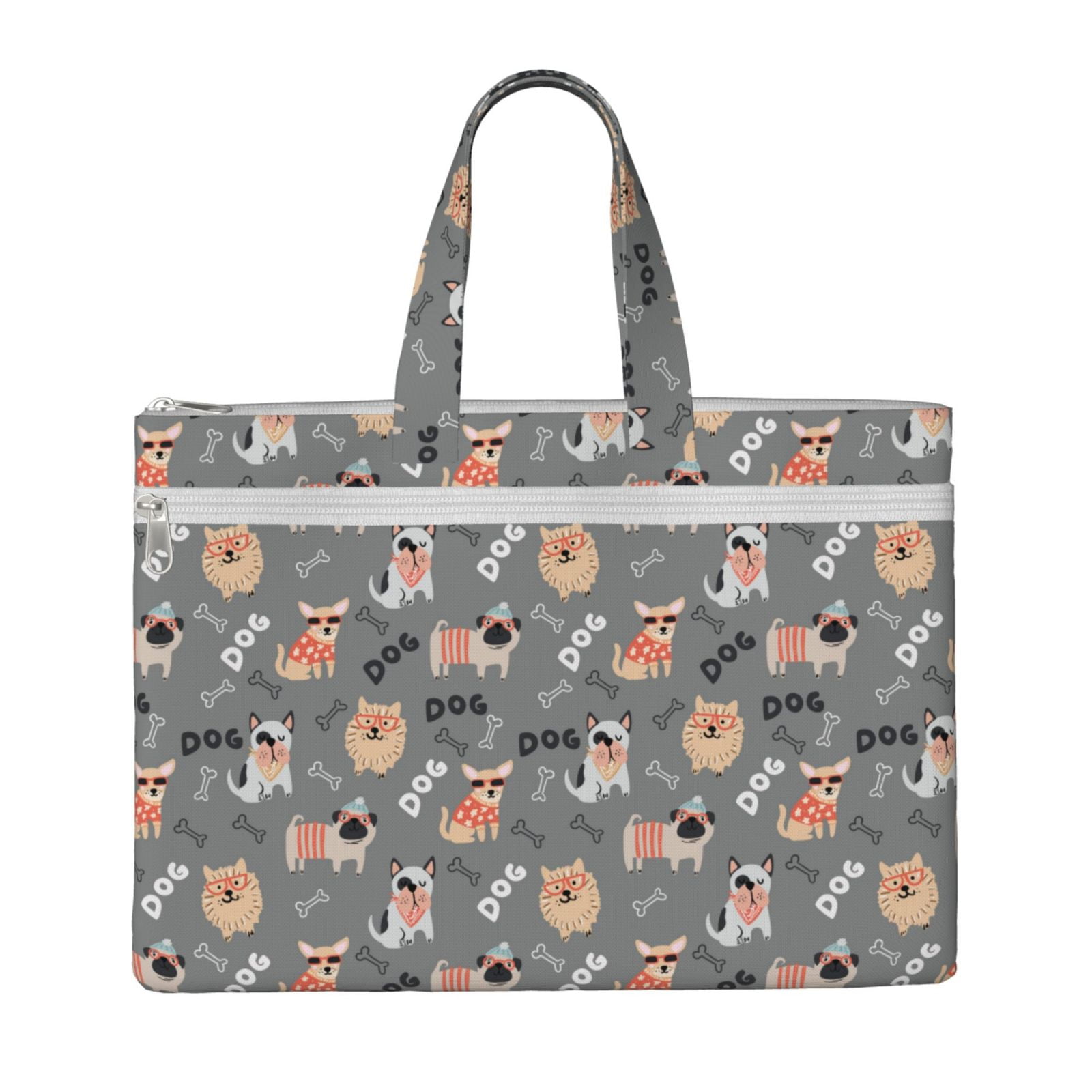 Cauagu Bulldog Pattern Canvas Tote File Bag, Zipper Tote Bag Business ...