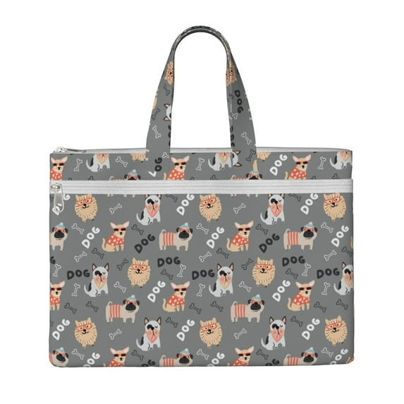 Cauagu Bulldog Pattern Canvas Tote File Bag, Zipper Tote Bag Business ...