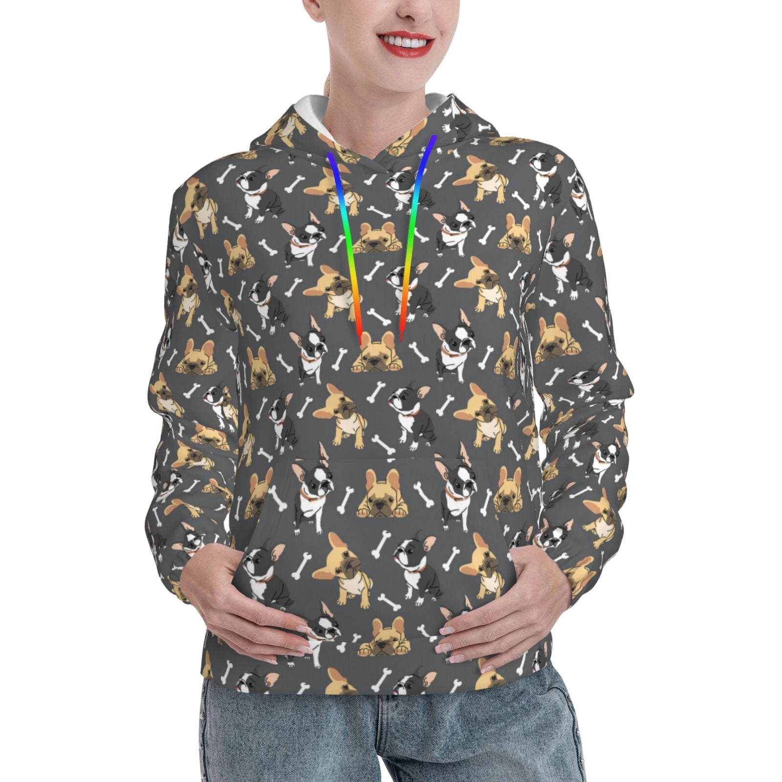 Cauagu Bulldog Print for Women's Hooded Sweatshirts Pullover Hoodie for Women Fall Workout Sweat ...