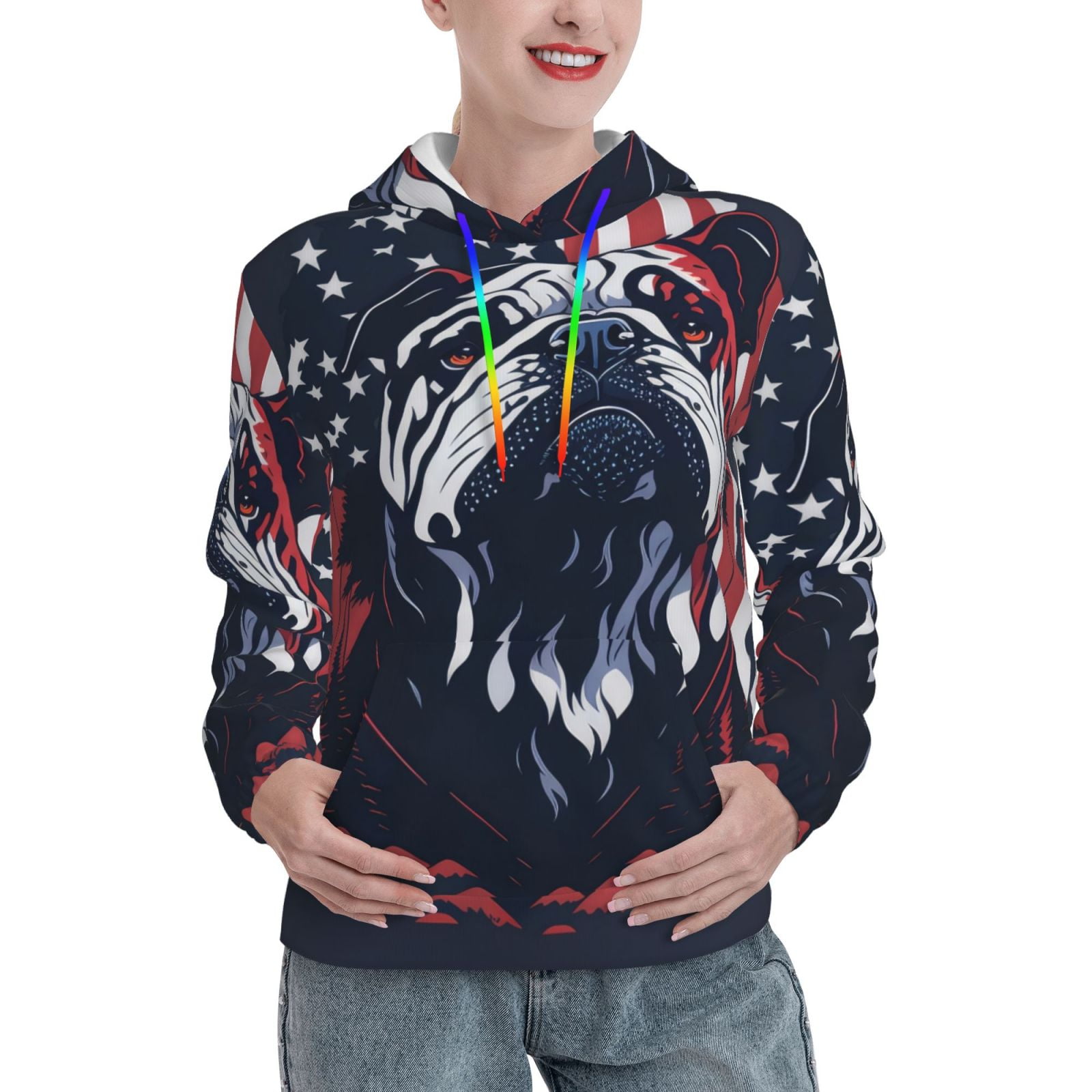 Cauagu Bulldog with Forest Flag for Women's Hooded Sweatshirts Pullover Hoodie for Women Fall ...