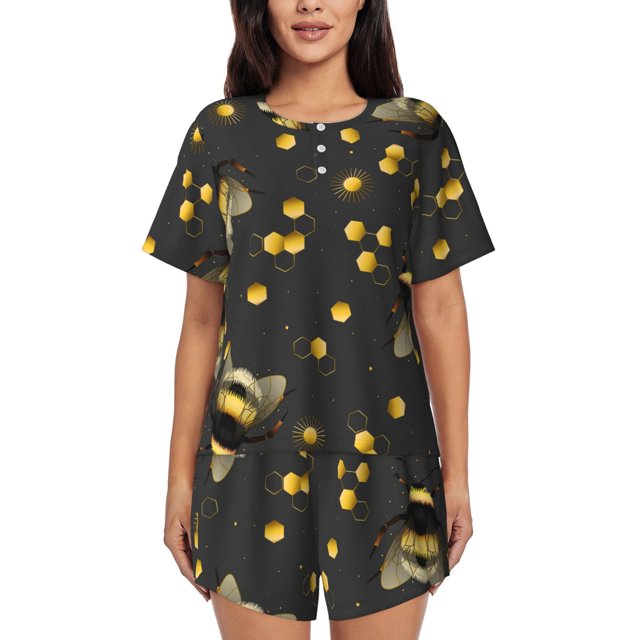 Cauagu Bumblebee for Women's Round Neck Pajama Set,Short-Sleeved ...