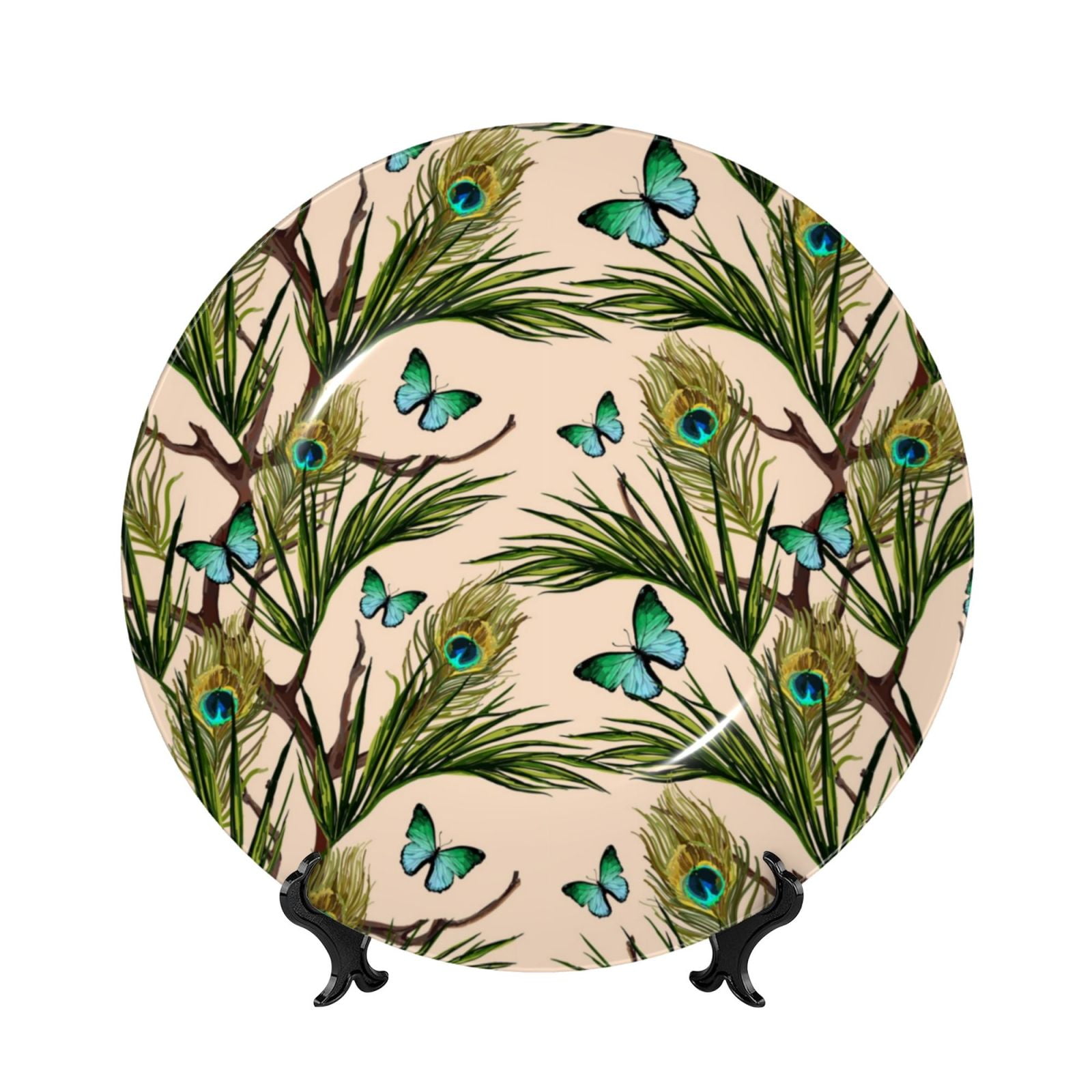 Cauagu Butterflies And Peacock Feathers Print Bone China Decorative ...