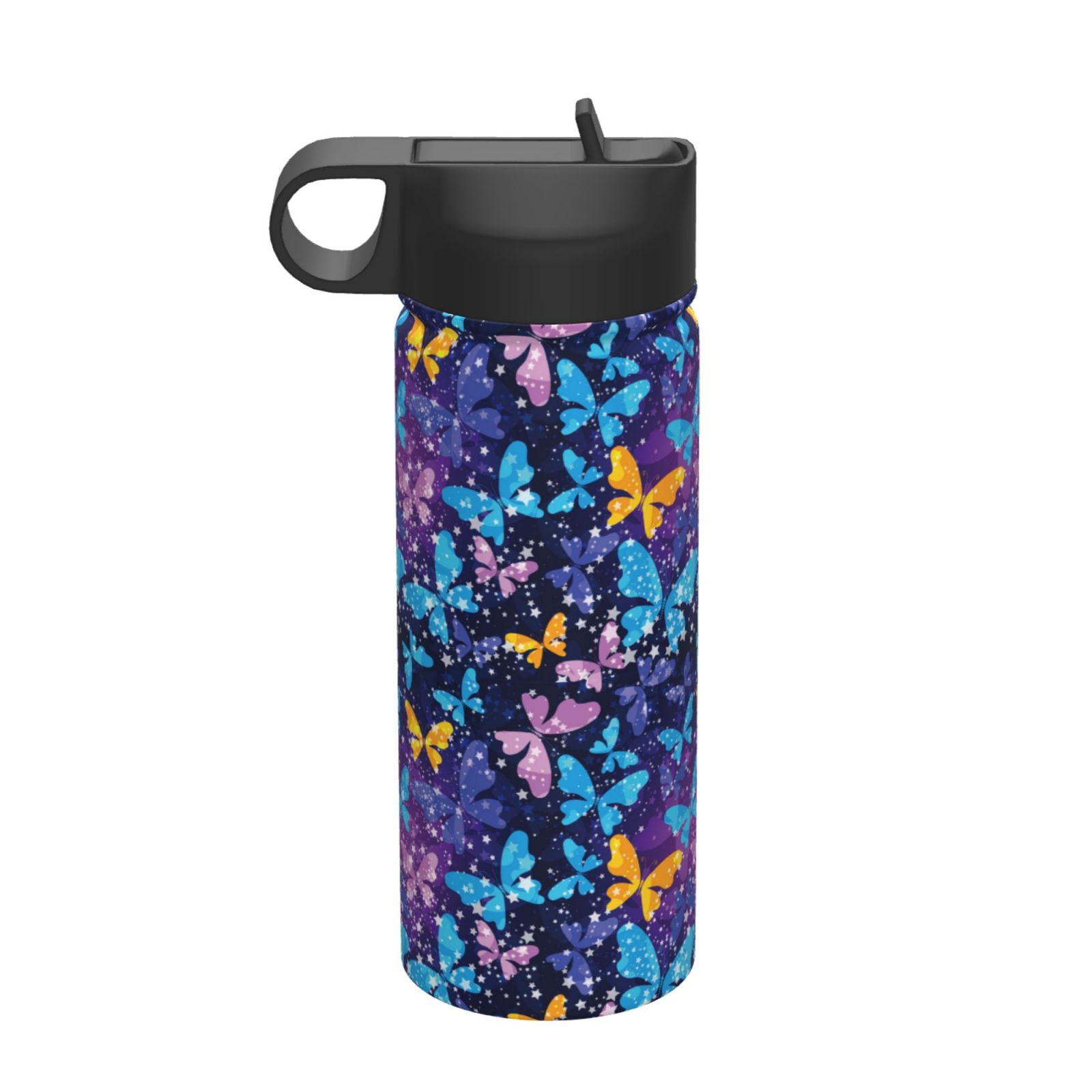 Cauagu Butterflies Of The Starry Sky for 18 oz Water Bottle With Straw ...