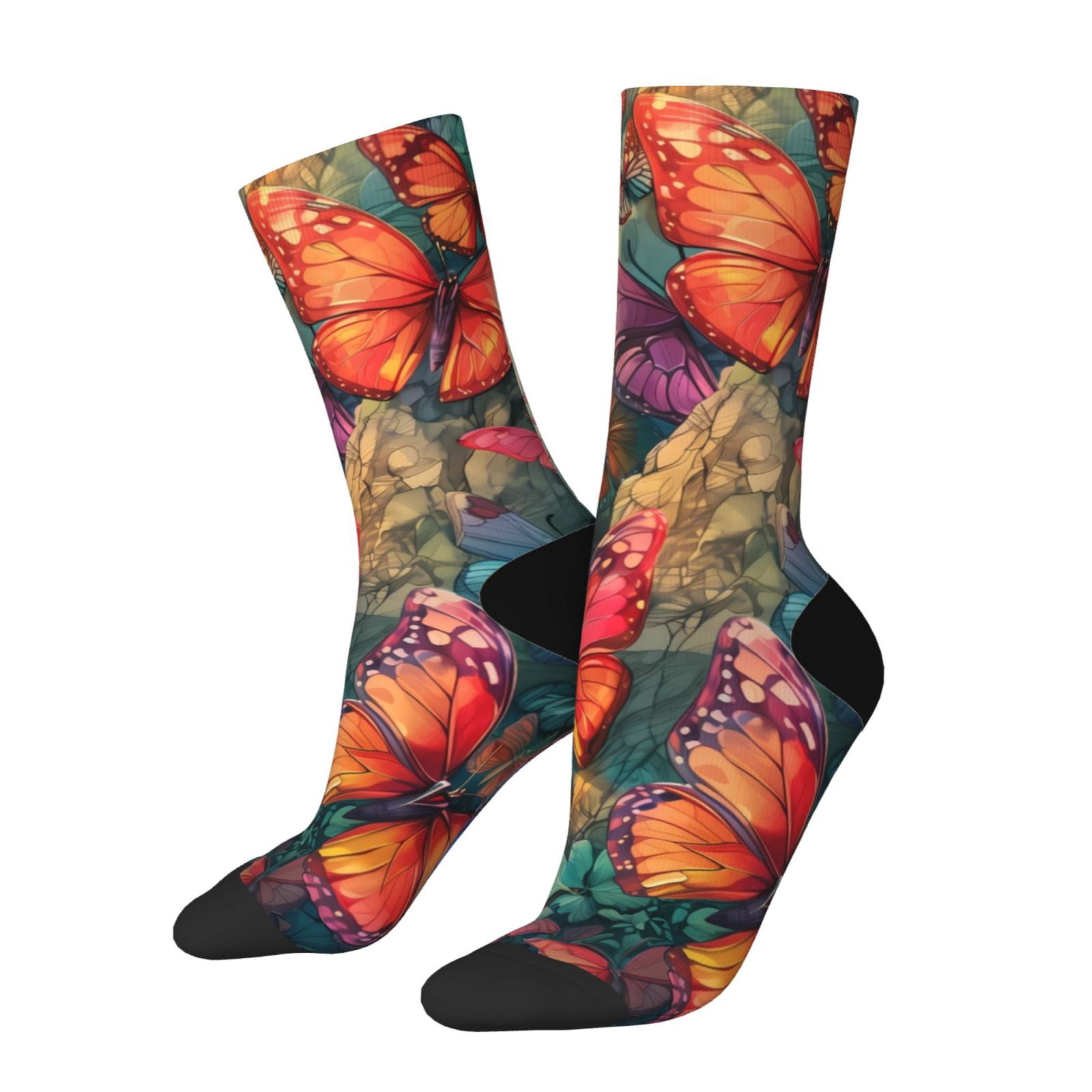 Cauagu Butterflies On Rocky Cliff Print Crew Socks for Women and Men ...