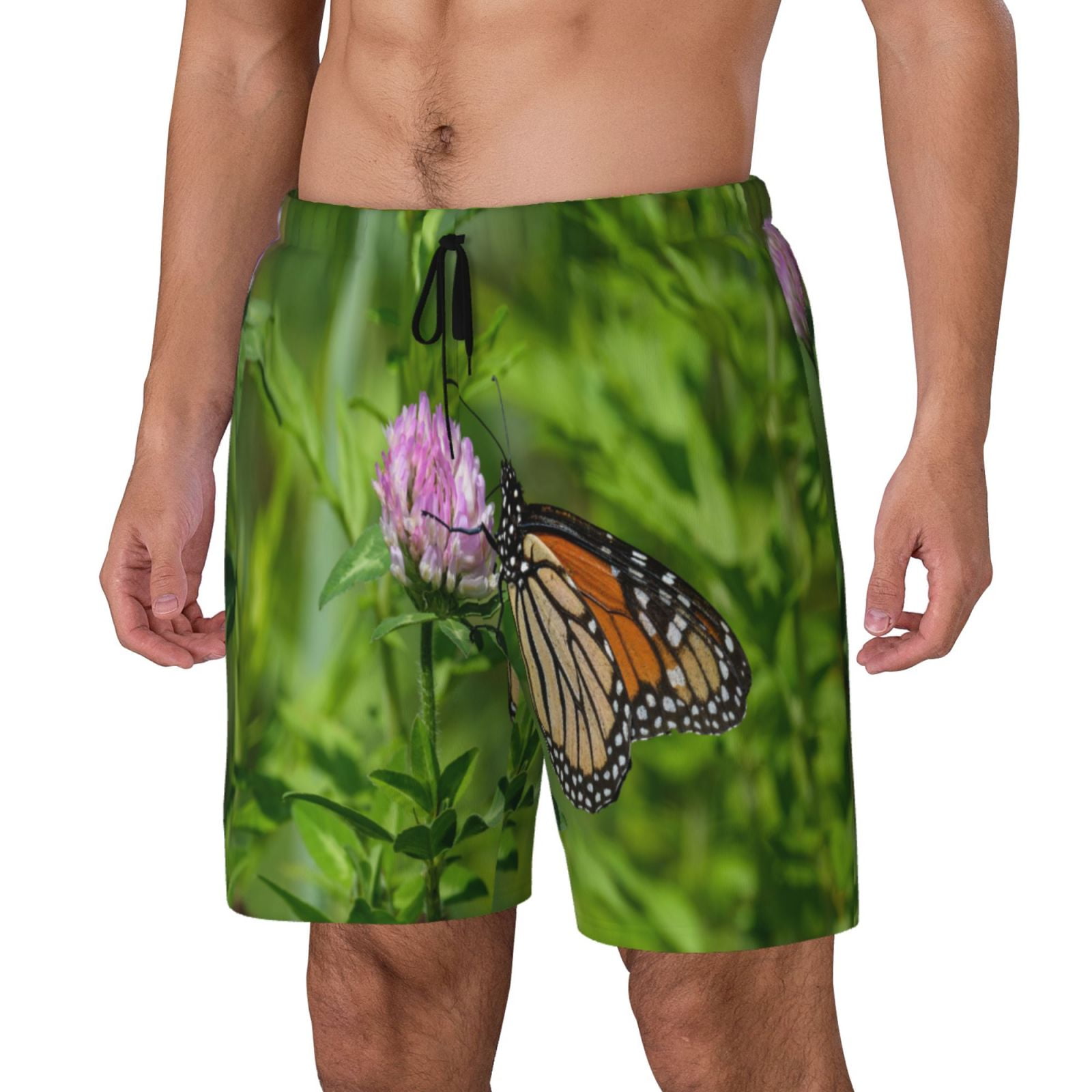 Cauagu Butterflies and Floral Print Mens Swim Trunks Quick Dry Board ...