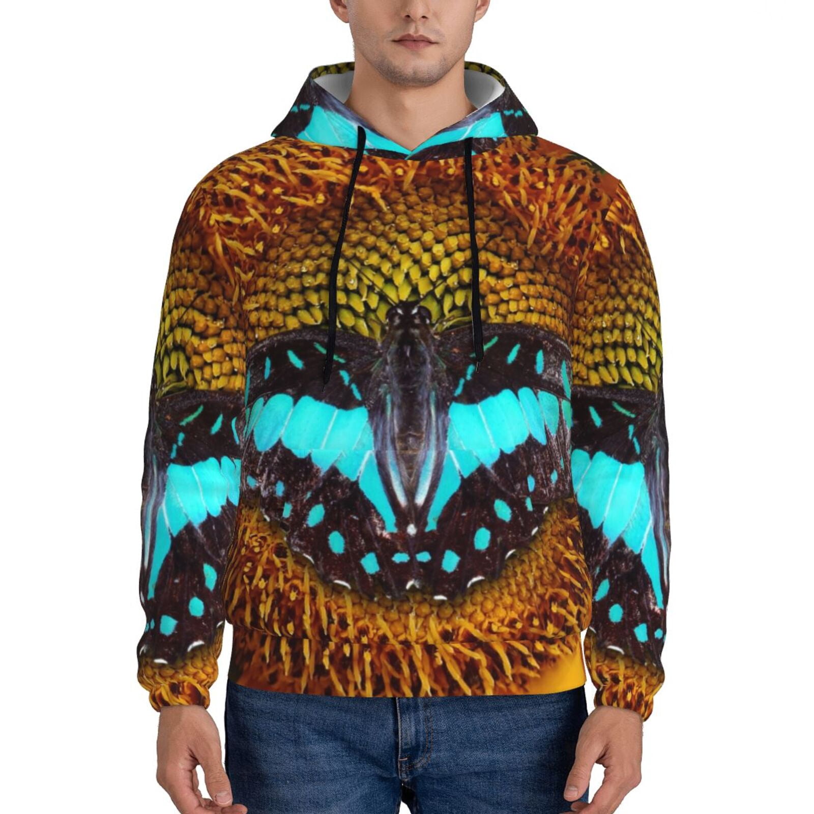Cauagu Butterfly Alighted On Sunflowers for Men's Pullover Hooded ...