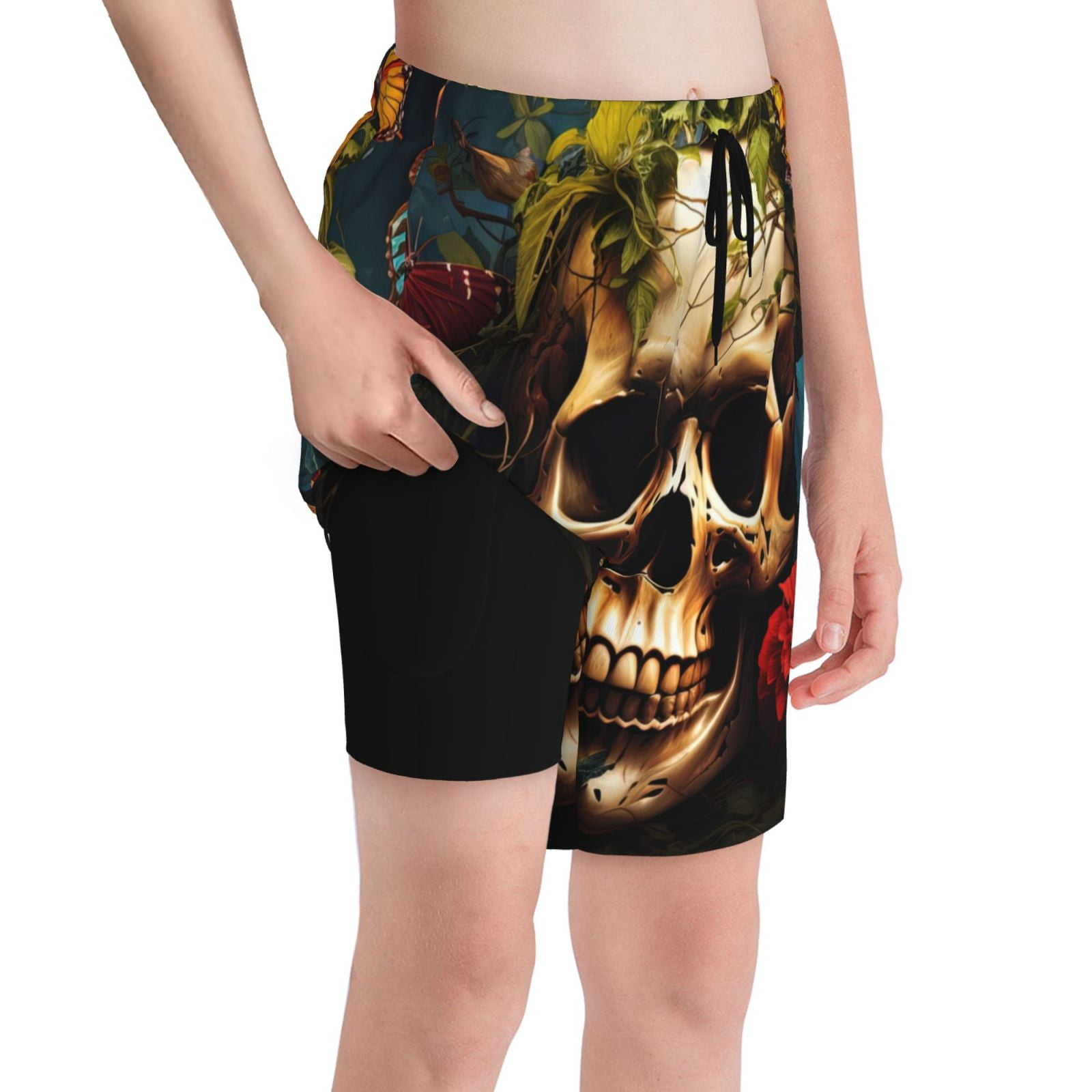 Cauagu Butterfly Flower Plant Skull Print Swim Trunks for Men,Youth ...