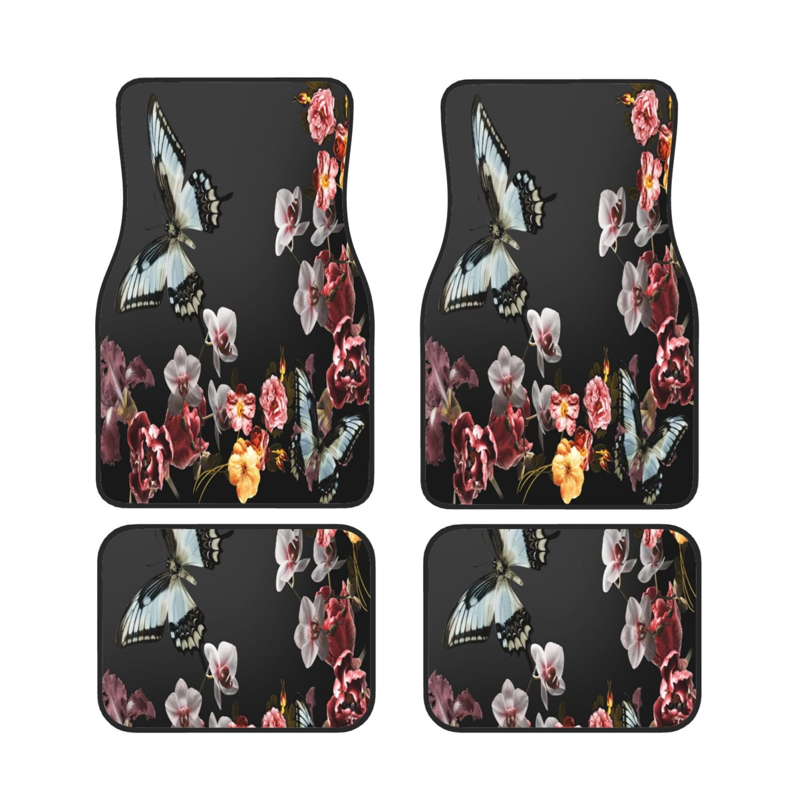 Cauagu Butterfly with Fowers Pattern Car Floor Mat Set of 4,Car Carpet ...
