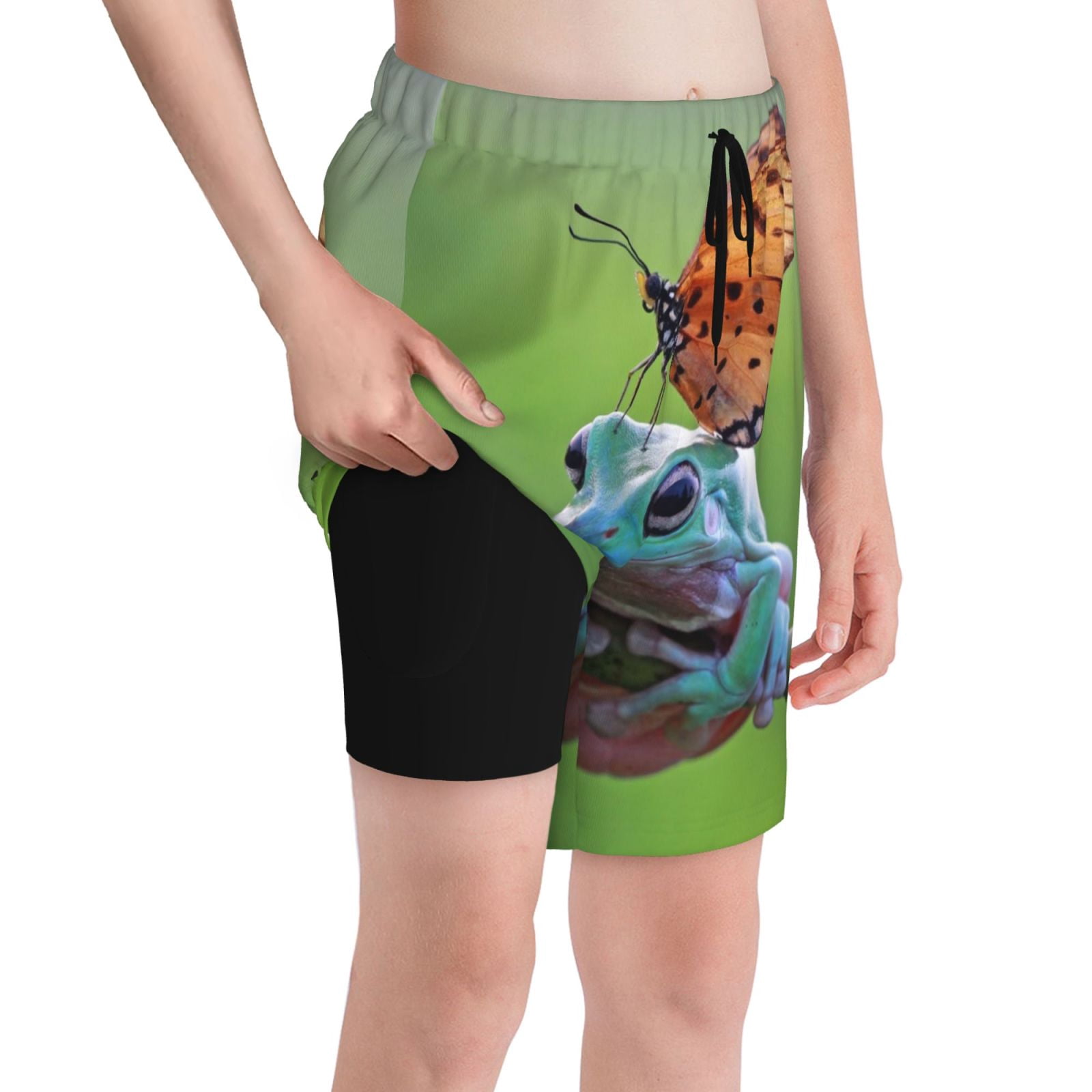 Cauagu Butterfly Landing On Head Dumpy Frog Print Swim Trunks for Men ...
