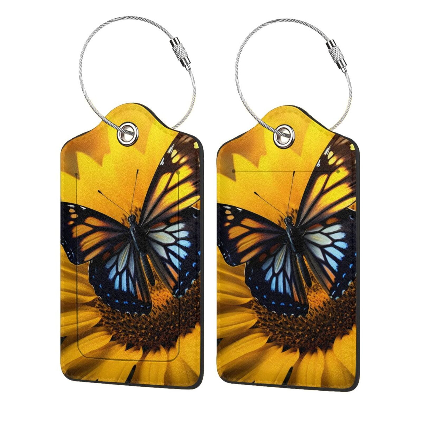 Cauagu Butterfly On Sunflower Pattern Luggage Tags,Leather Luggage Tags ...