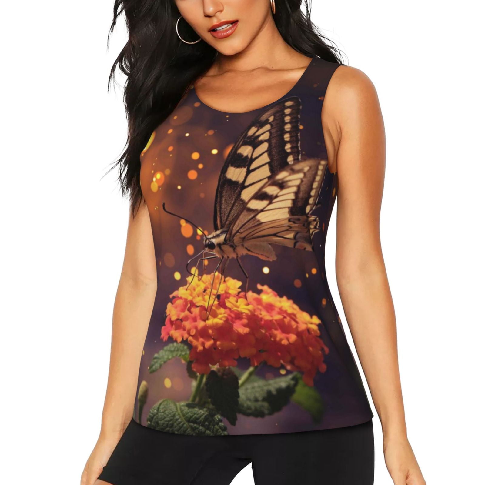 Cauagu Butterfly Sitting on a Flower for Women's Workout Tank Tops ...