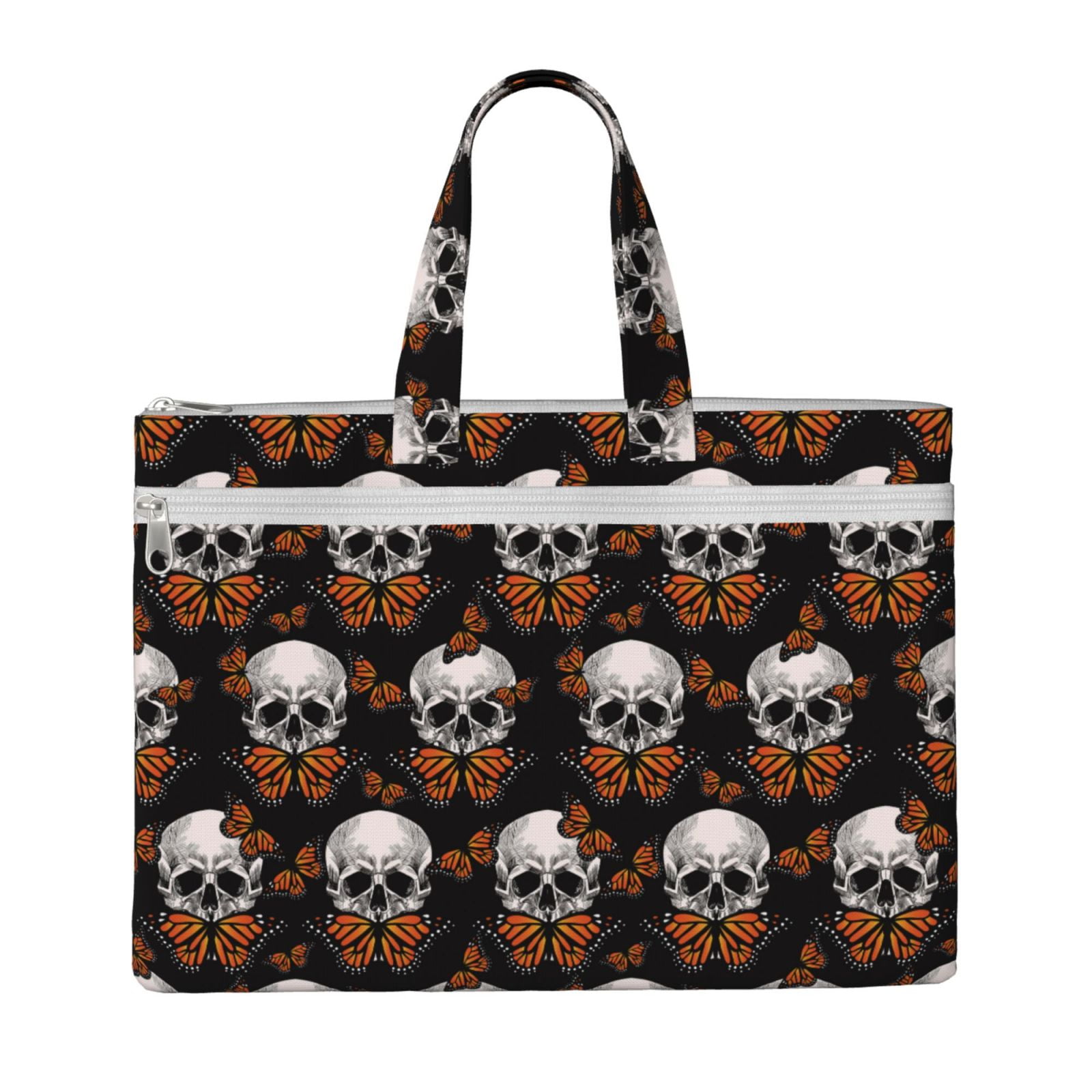 Cauagu Butterfly Skull Pattern Canvas Tote File Bag, Zipper Tote Bag ...