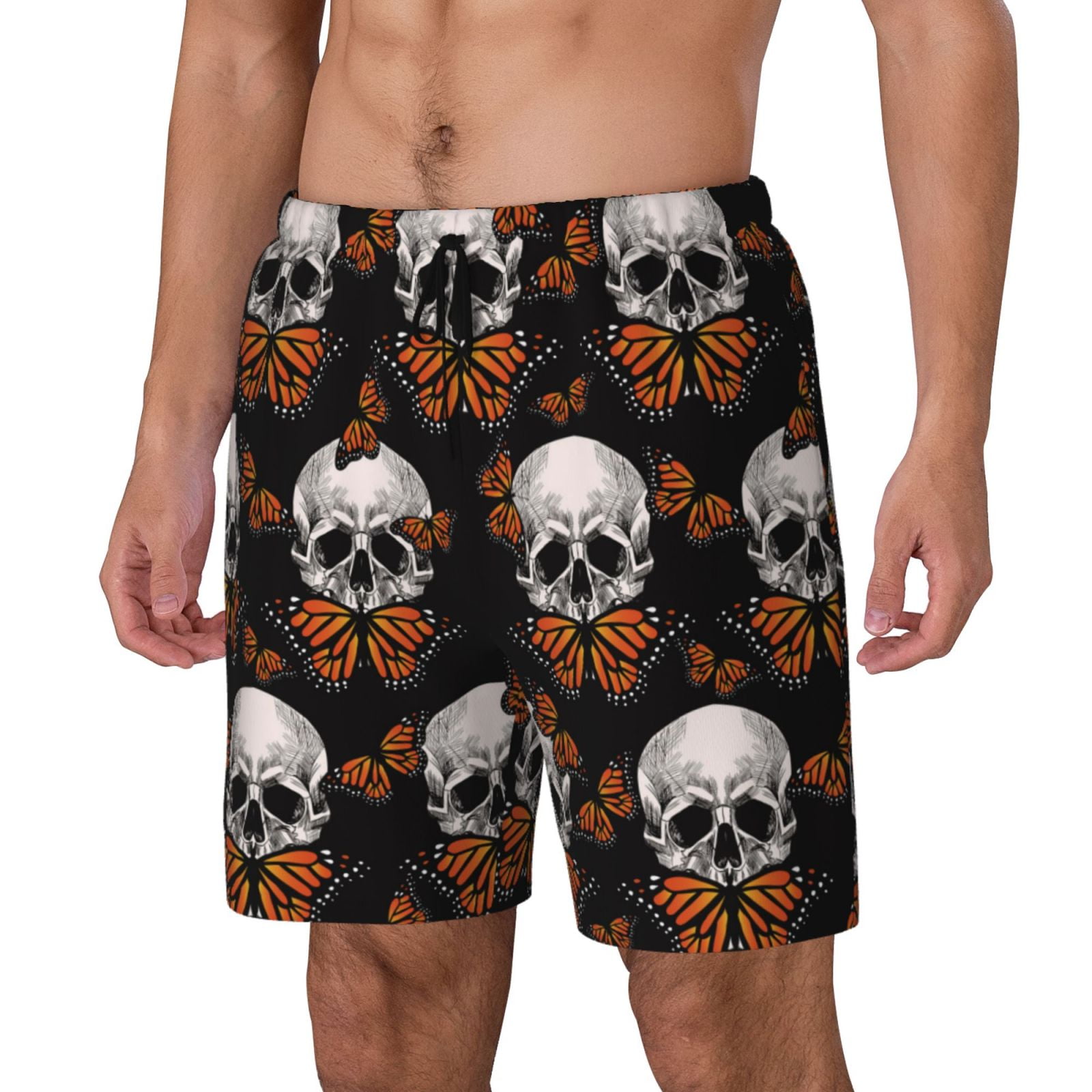Cauagu Butterfly Skull Print Mens Swim Trunks Quick Dry Board Shorts ...