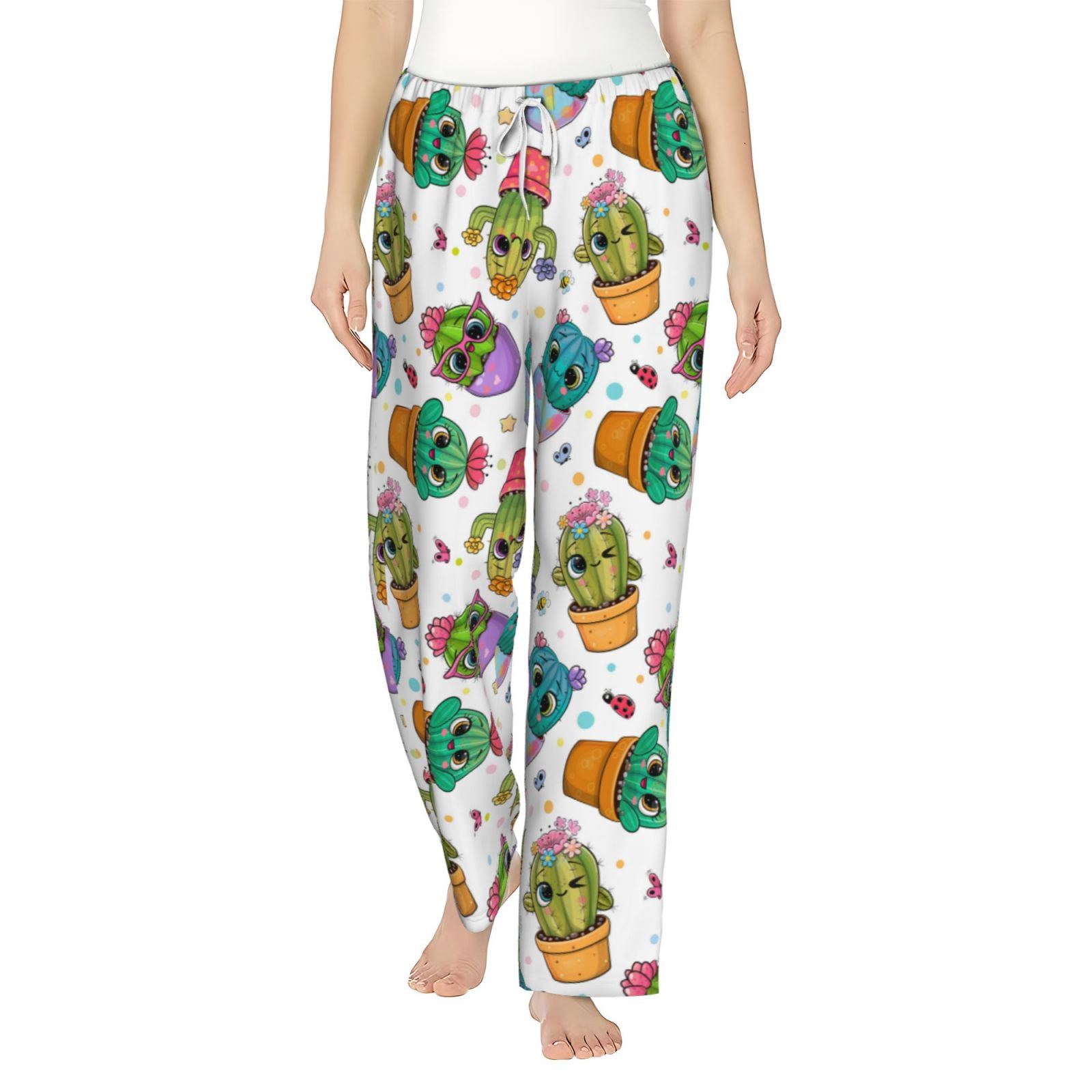 Cauagu Cactus And Insects Pajama Pants for Women Loose Fit Wide Leg ...