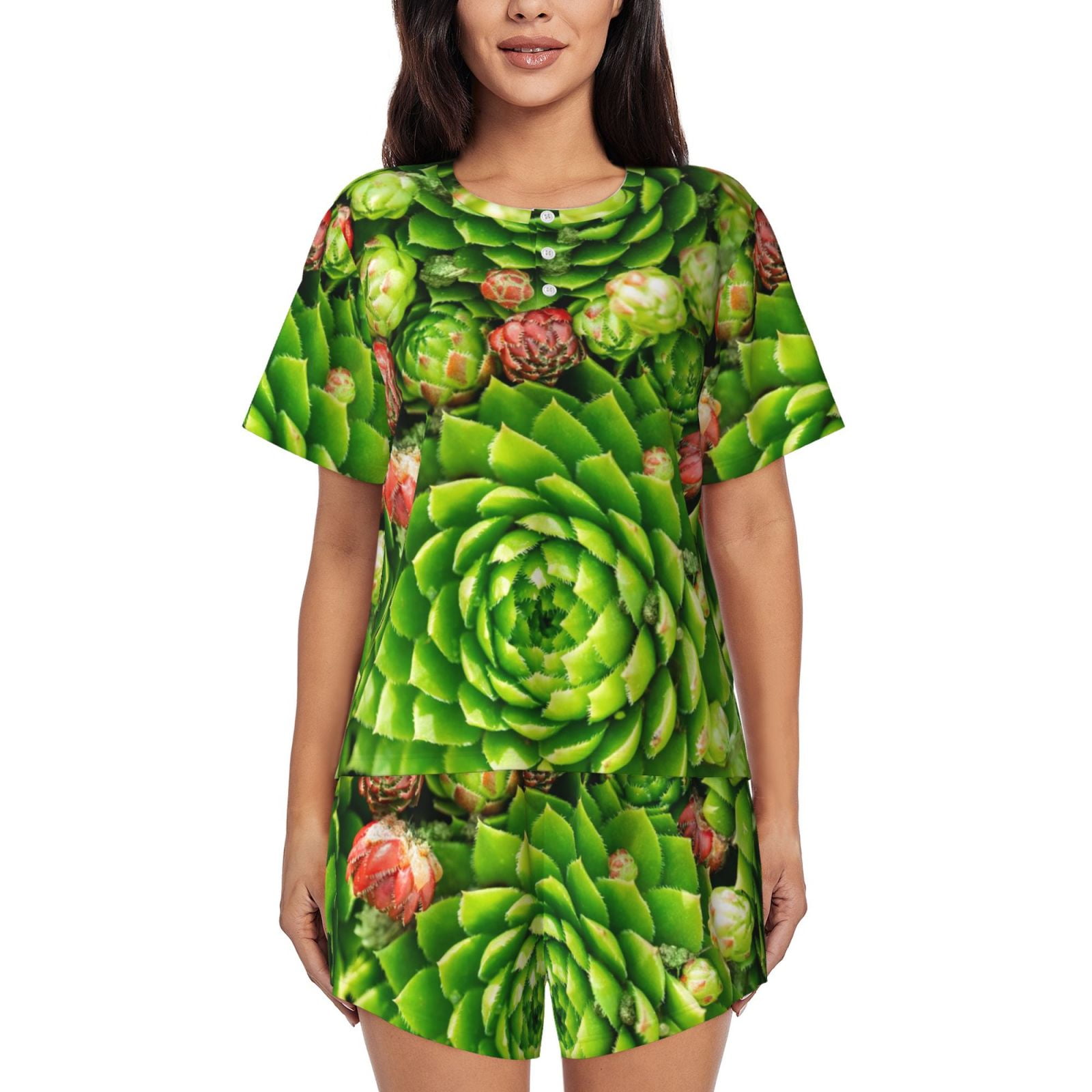 Cauagu Cactus And Succulents for Women's Round Neck Pajama Set,Short ...