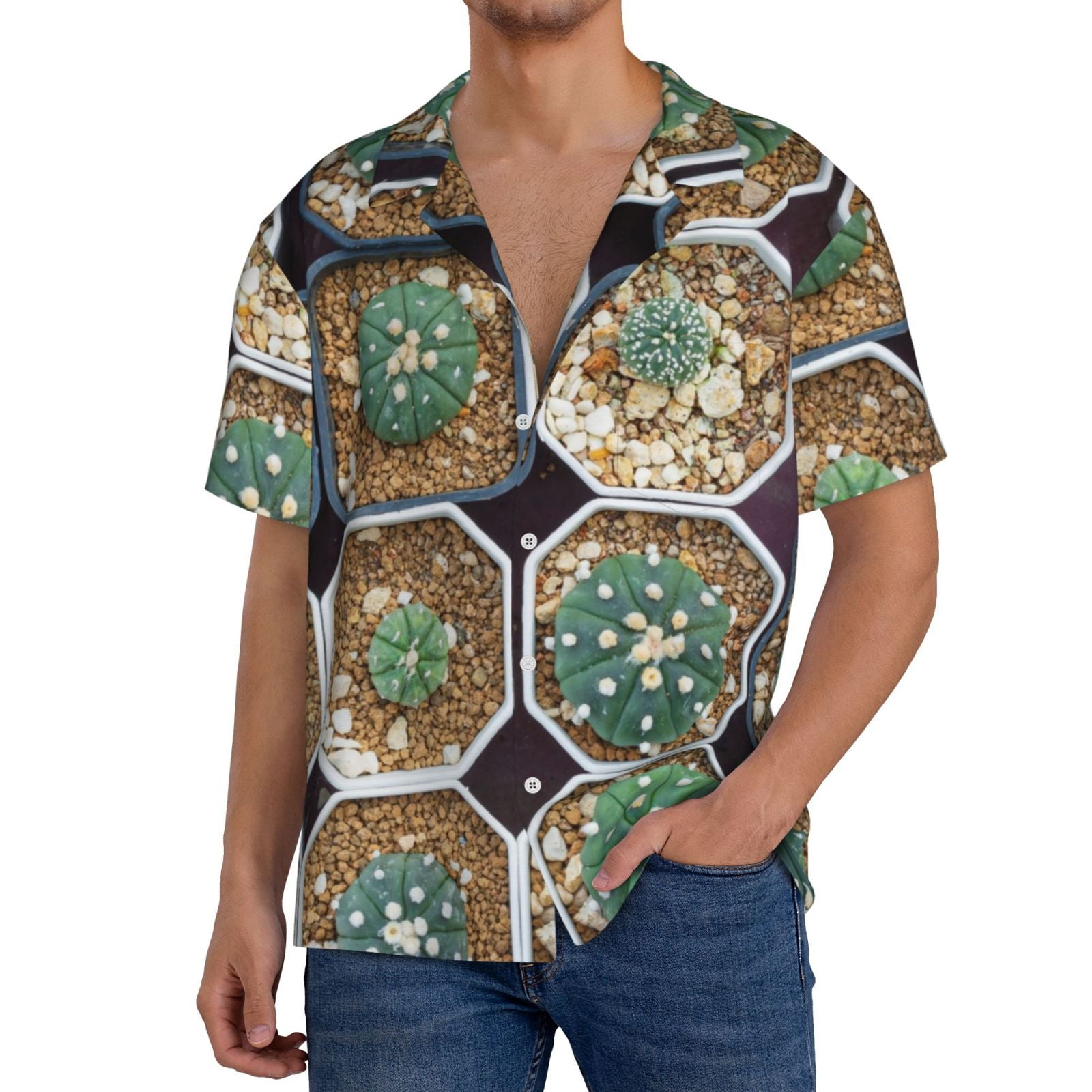 Cauagu Cactus Garden Men's Short Sleeve Button Down Hawaiian Shirt for ...