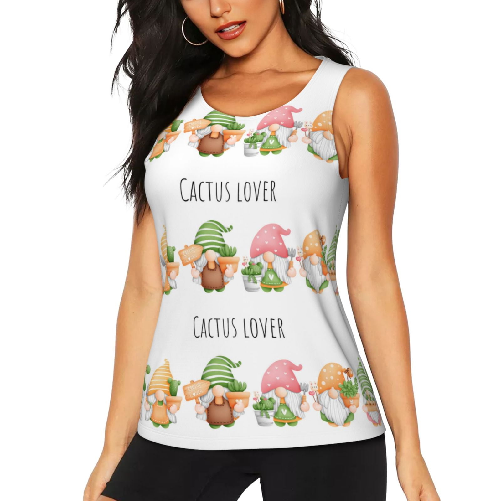 Cauagu Cactus Gnome for Women's Workout Tank Tops Sleeveless Running ...