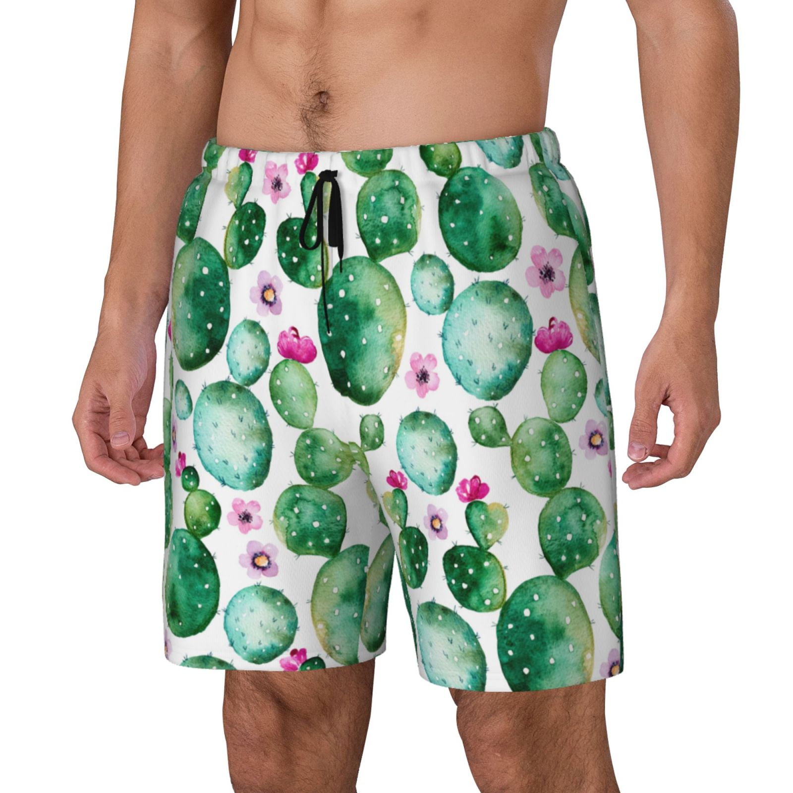 Cauagu Cactus Plants Print Mens Swim Trunks Quick Dry Board Shorts Swim ...