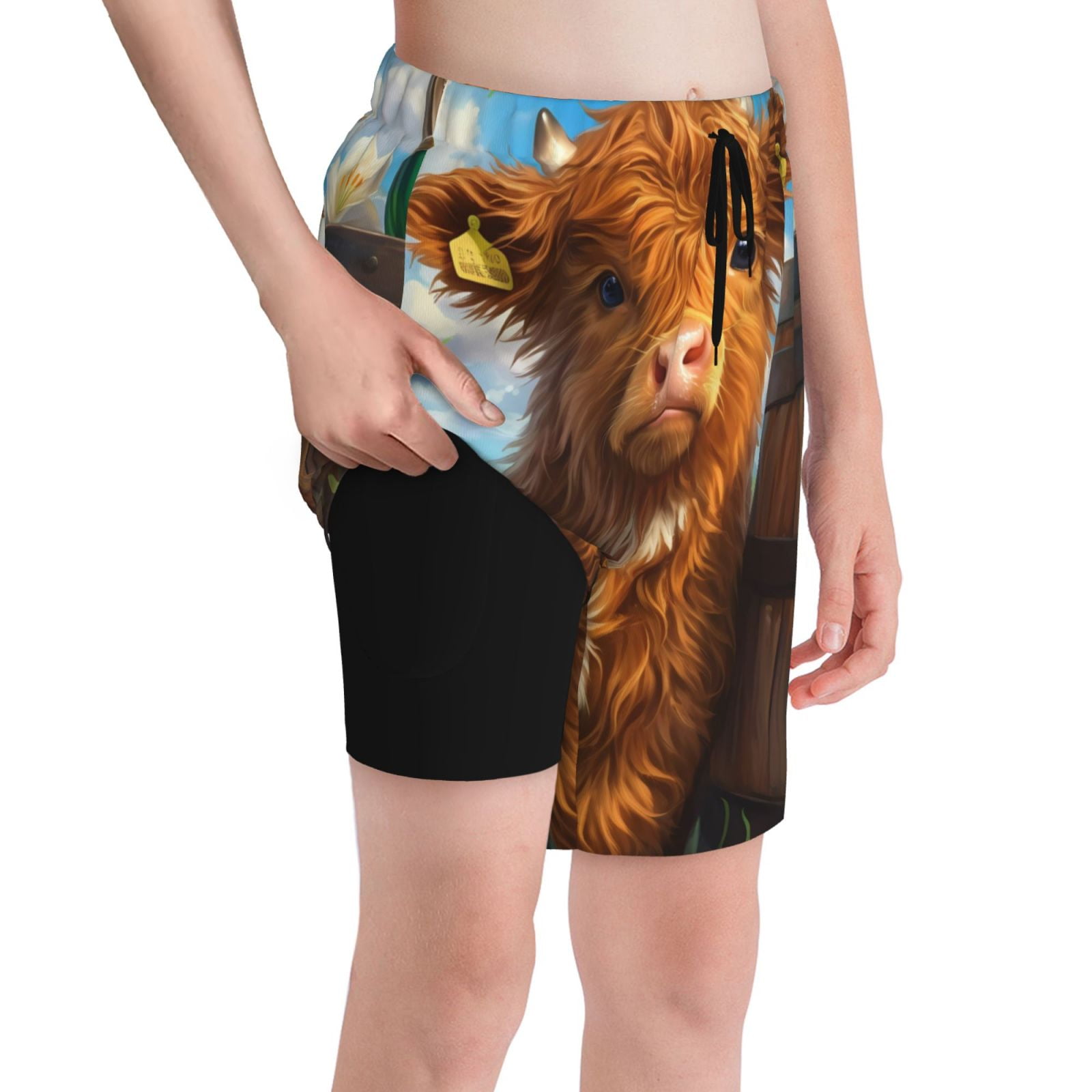 Cauagu Calf Butterflies Lilies A Print Swim Trunks for Men,Youth Boys ...