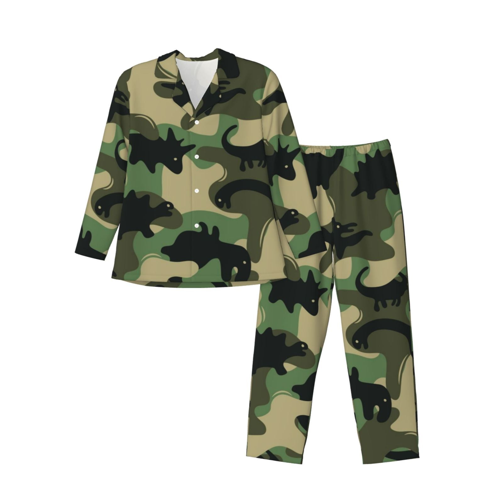 Cauagu Camouflage Dinosaur Print Men's Long-Sleeve Pajama Set,Soft ...