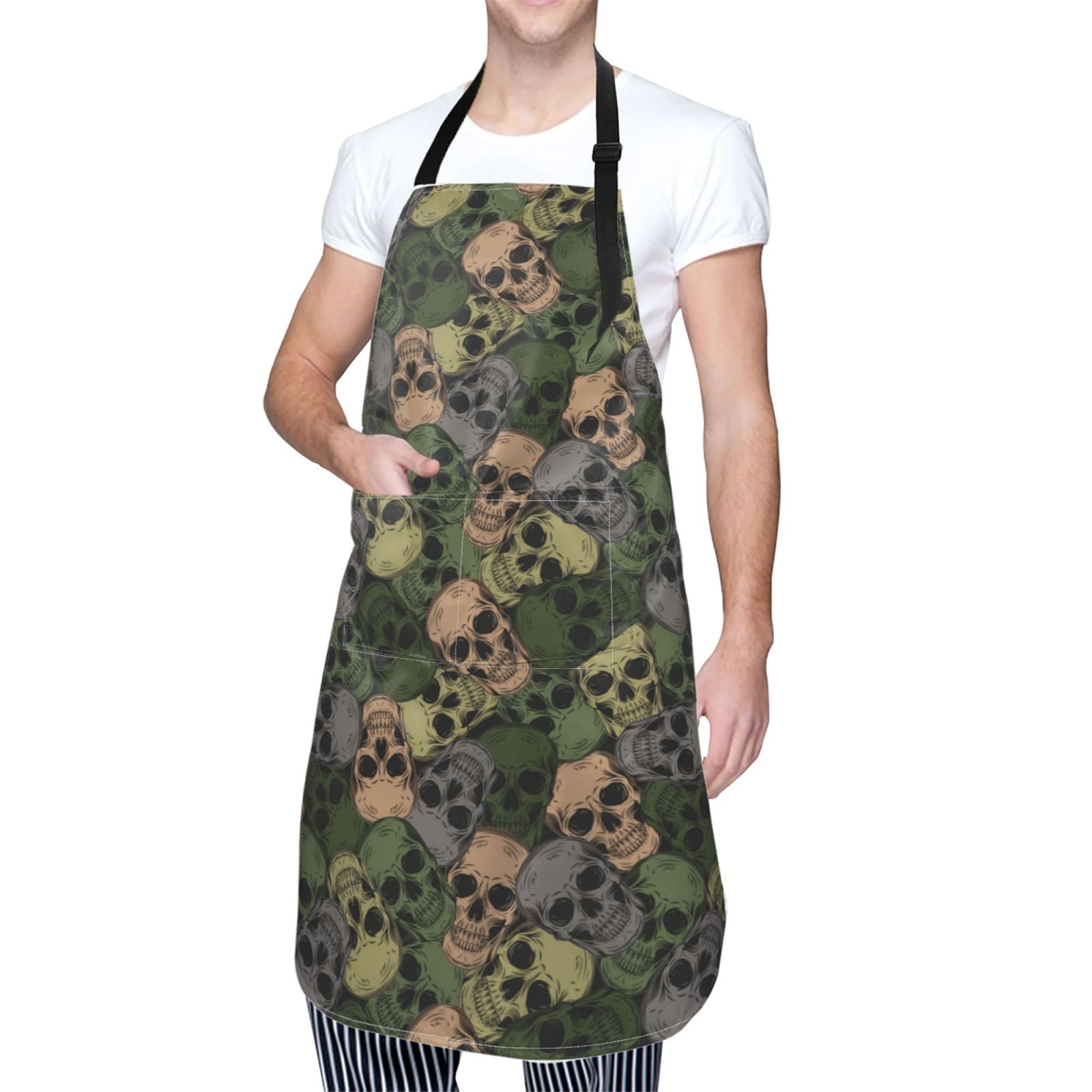 Cauagu Camouflage Skulls Aprons with Pockets,Waterproof Apron for Women ...