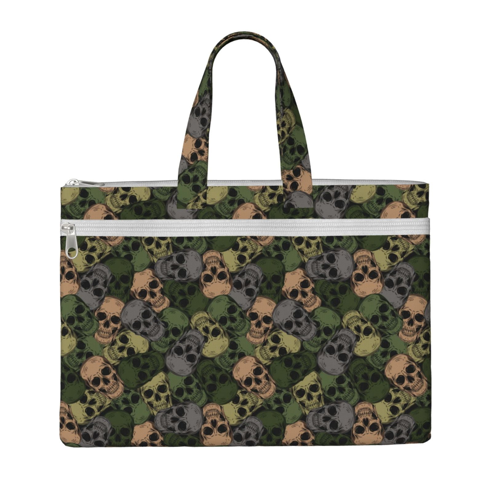 Cauagu Camouflage Skulls Pattern Canvas Tote File Bag, Zipper Tote Bag ...