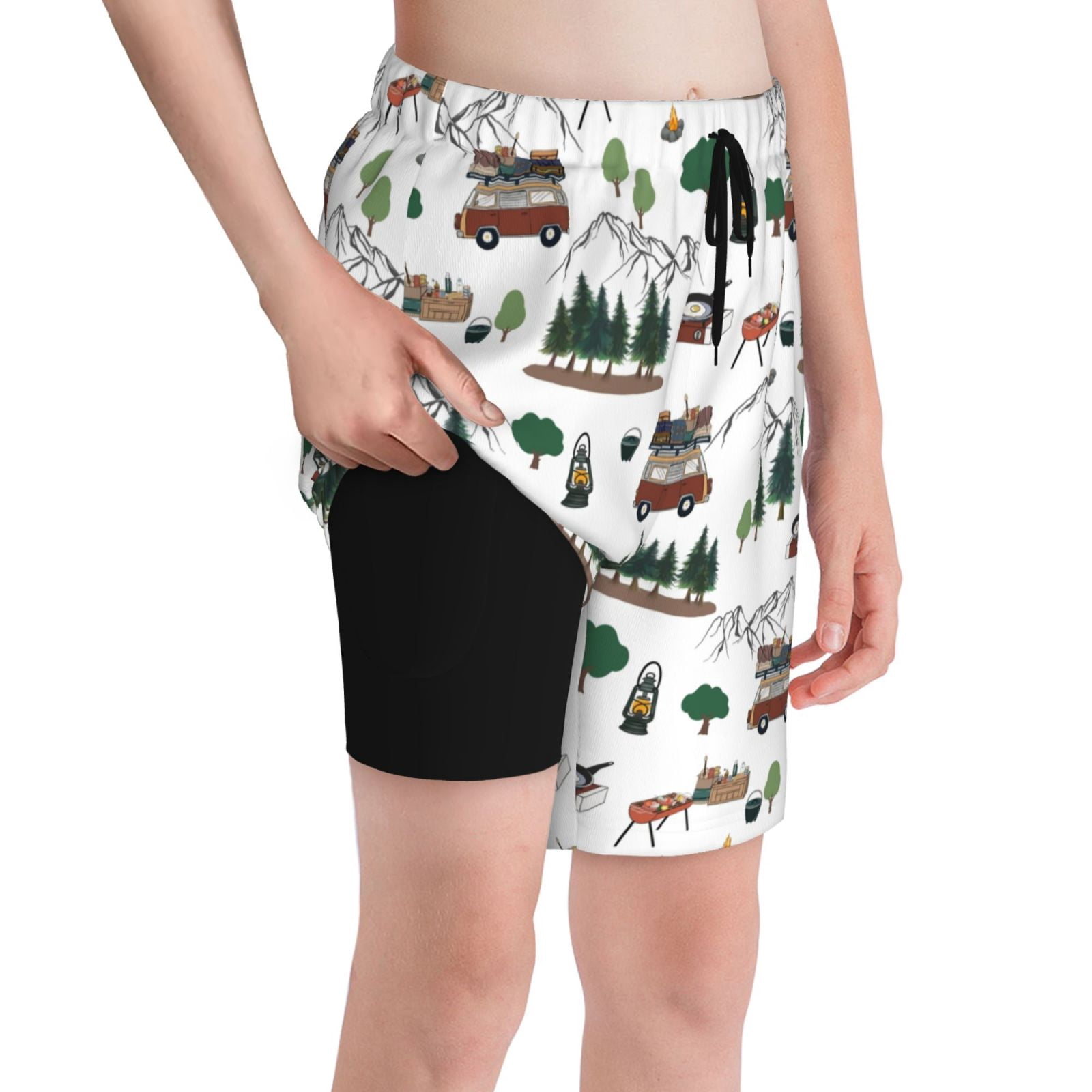 Cauagu Camping Caravan 2 Print Swim Trunks for Men,Youth Boys Swim ...