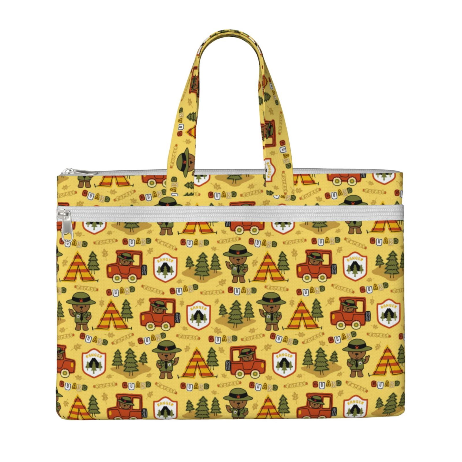 Cauagu Car Tent Trees Pattern Canvas Tote File Bag, Zipper Tote Bag ...
