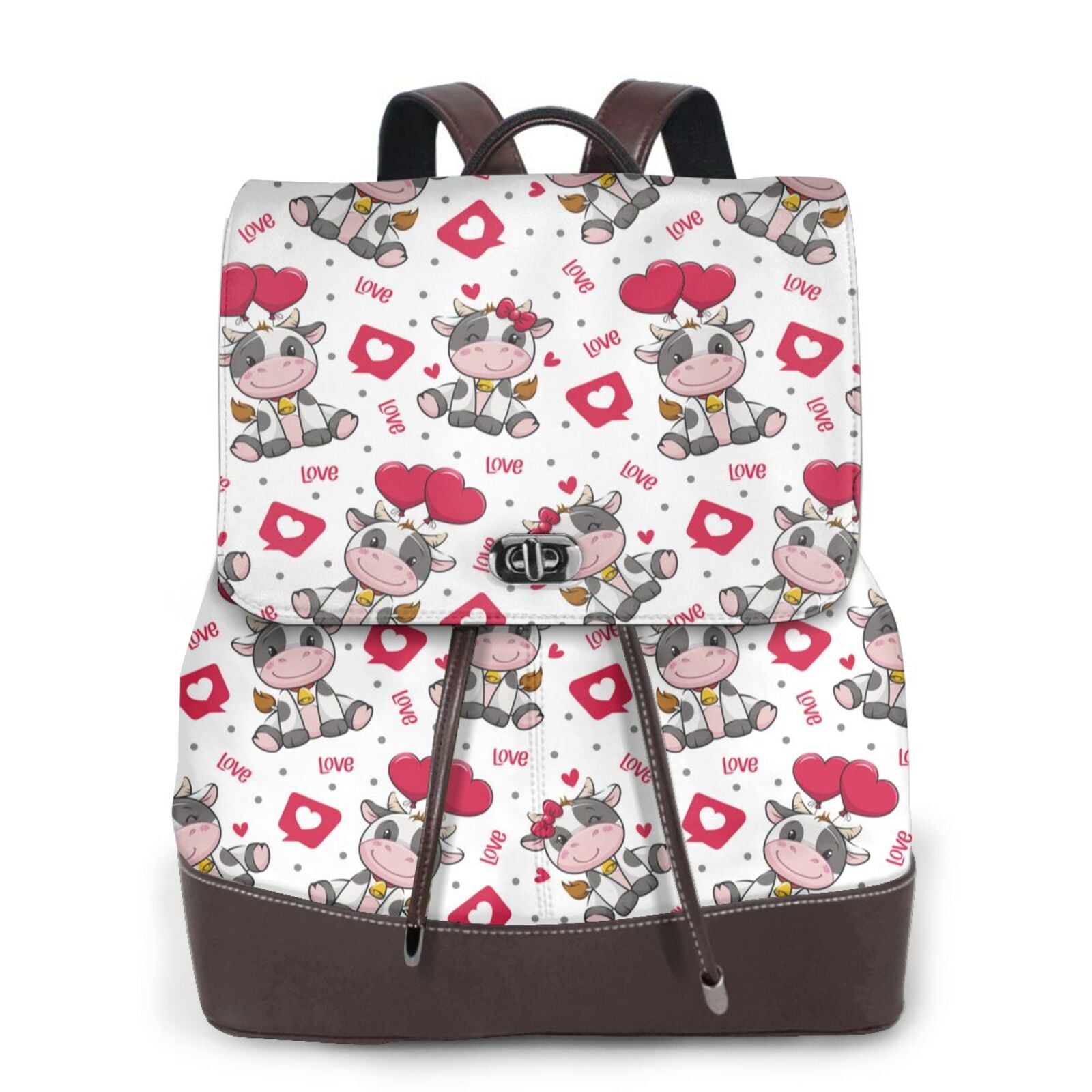 Cauagu Caring Cow Print Women's PU Leather Backpack,Fashion ...