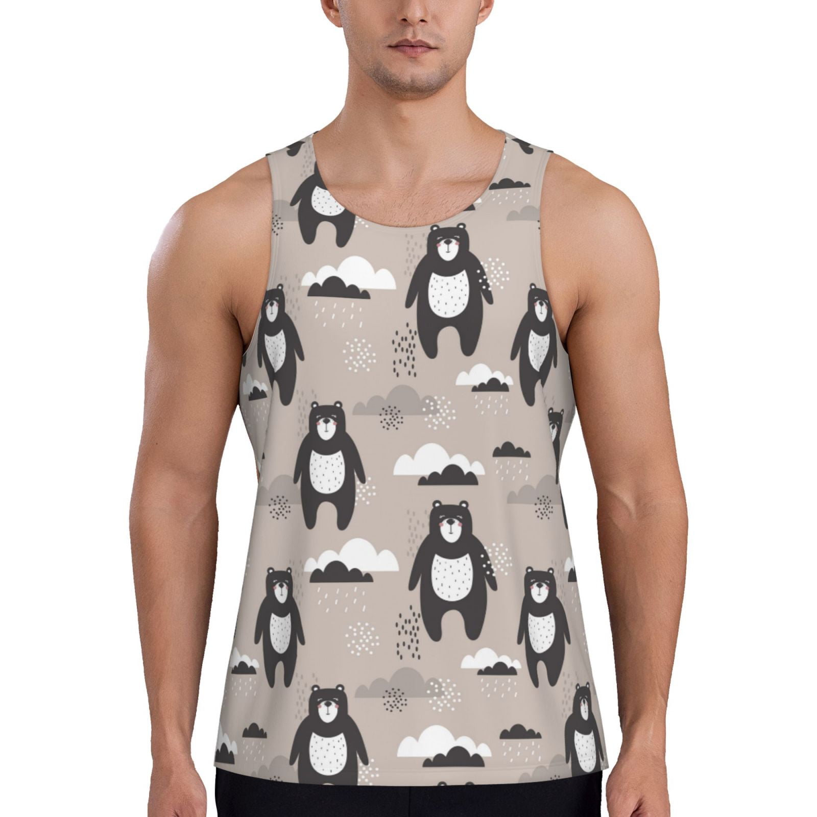 Cauagu Cartoon Bear Brown Print Men's Sleeveless Muscle Shirts,Tank ...