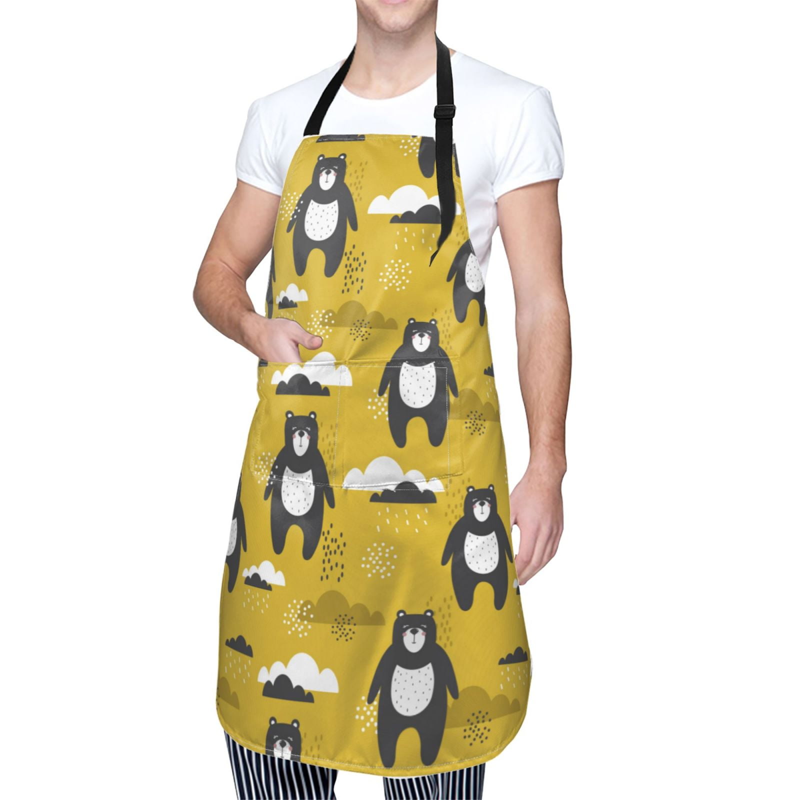 Cauagu Cartoon Bear Yellow Aprons with Pockets,Waterproof Apron for ...