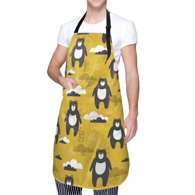 Cauagu Cartoon Bear Yellow Aprons with Pockets,Waterproof Apron for ...
