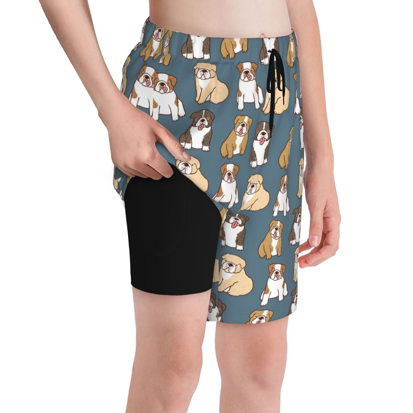 Cauagu Cartoon Bulldog 1 Print Swim Trunks for Men,Youth Boys Swim ...