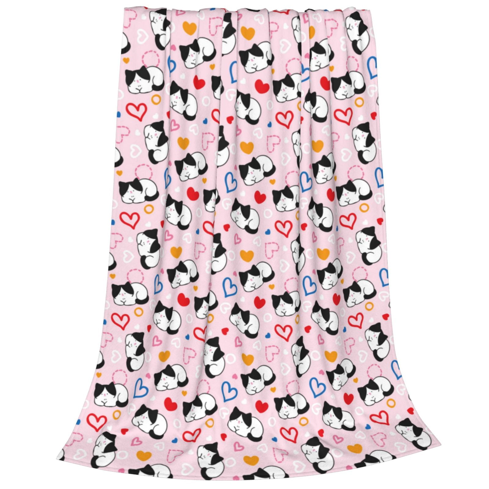 Cauagu Cartoon Cat And Heart Pattern Flannel Bed Blankets,Fleece ...
